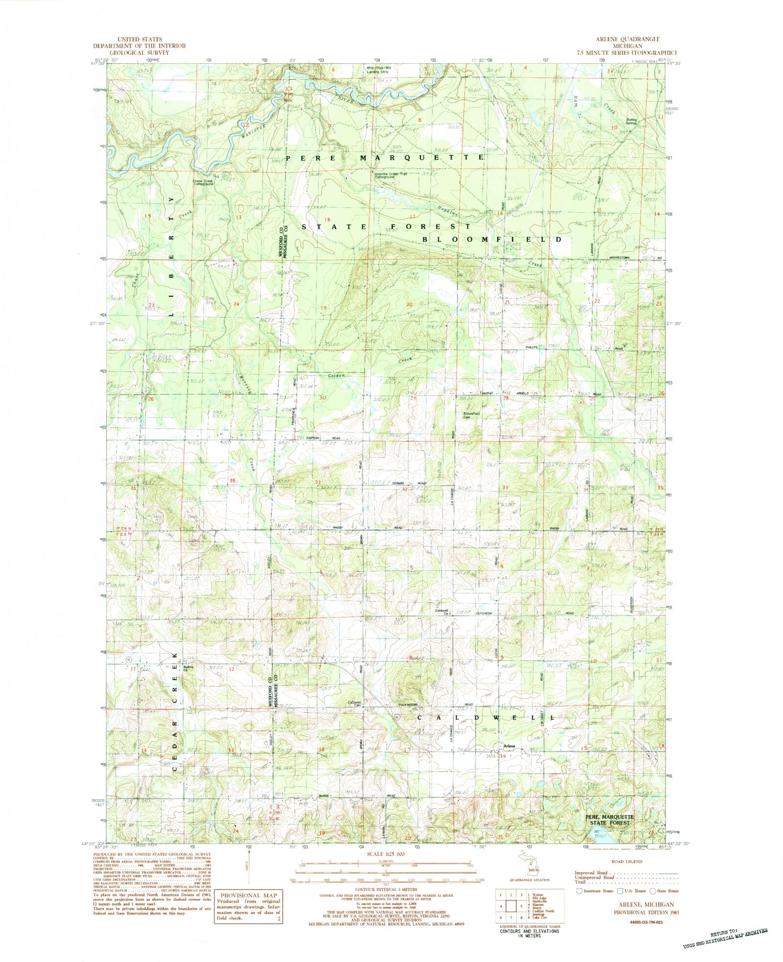 Classic USGS Arlene Michigan 7.5'x7.5' Topo Map – MyTopo Map Store