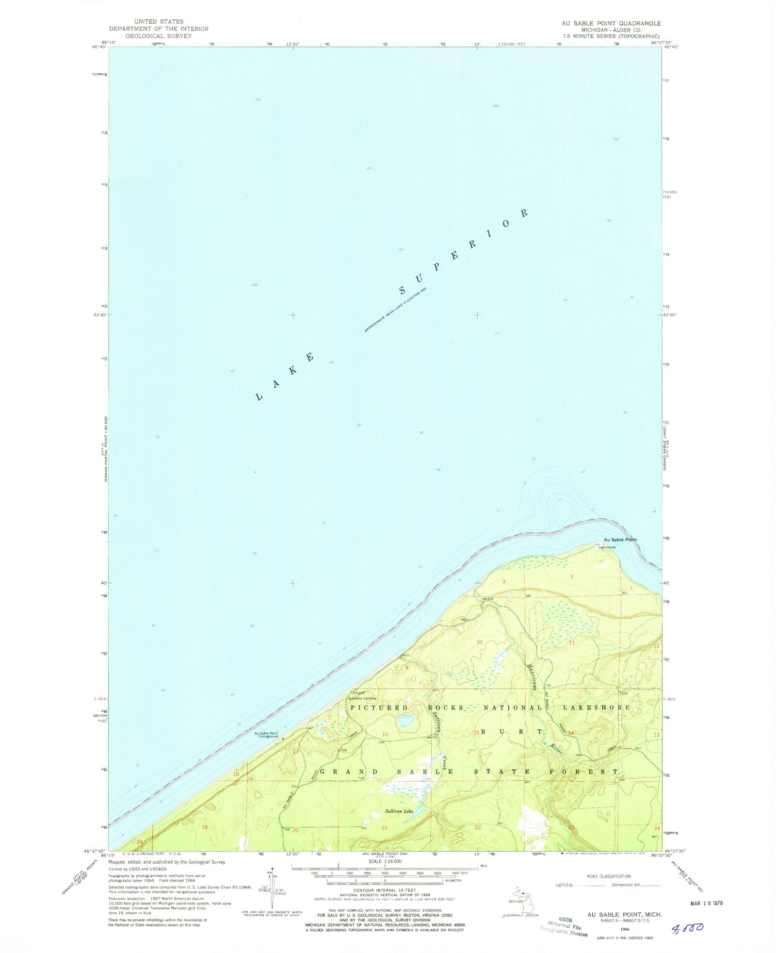 Classic USGS Au Sable Point Michigan 7.5'x7.5' Topo Map – MyTopo Map Store