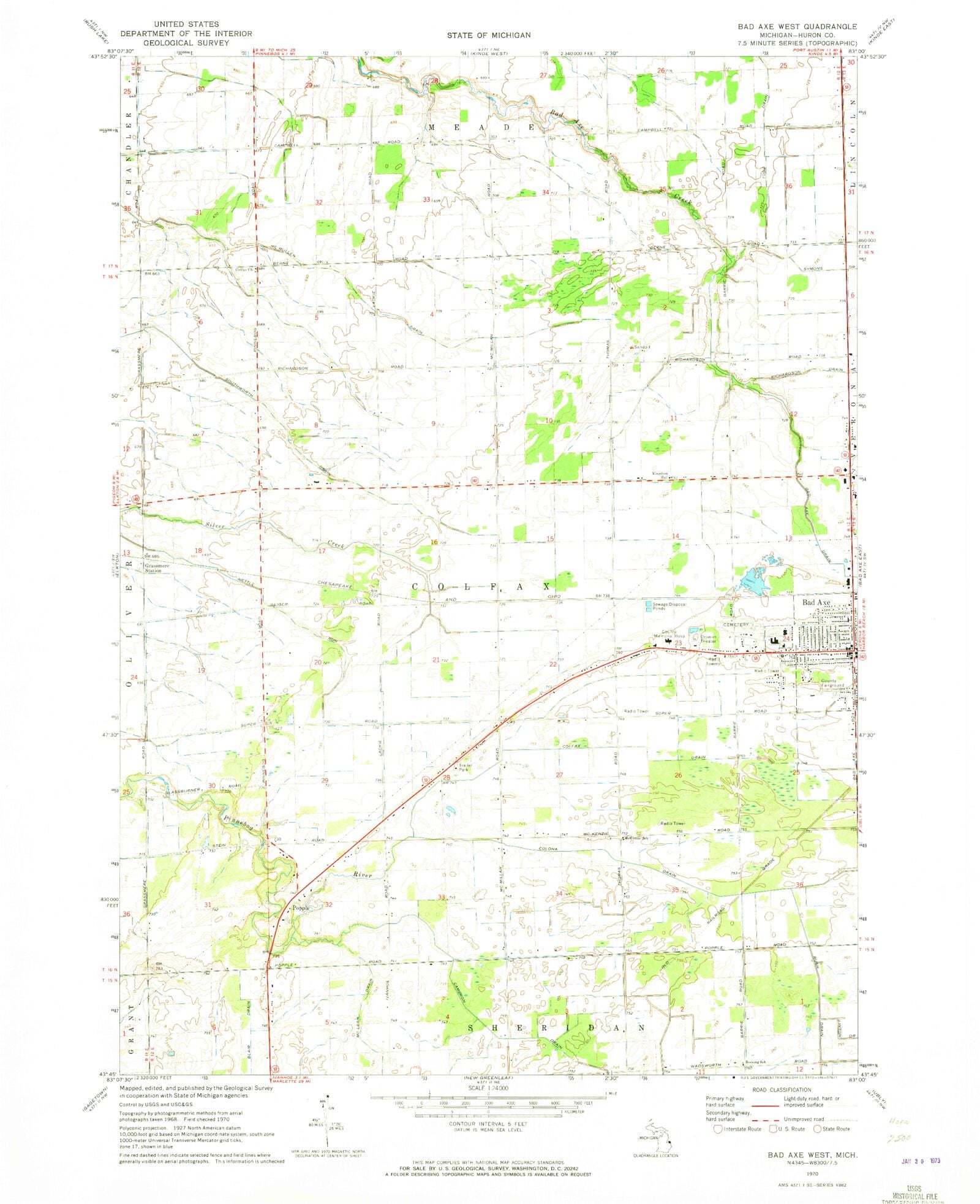 Classic USGS Bad Axe West Michigan 7.5'x7.5' Topo Map – MyTopo Map Store