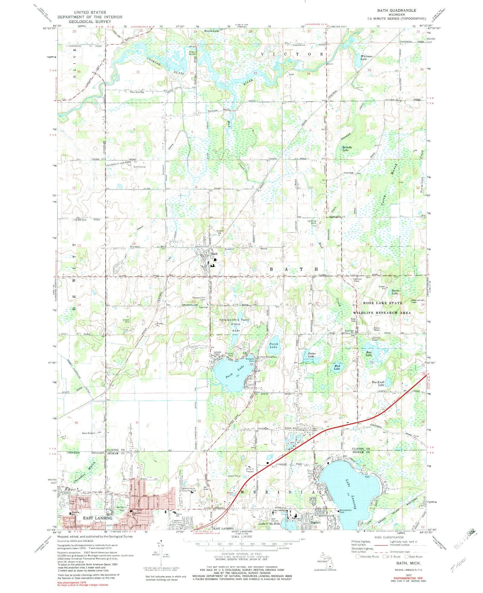 Classic USGS Bath Michigan 7.5'x7.5' Topo Map – MyTopo Map Store