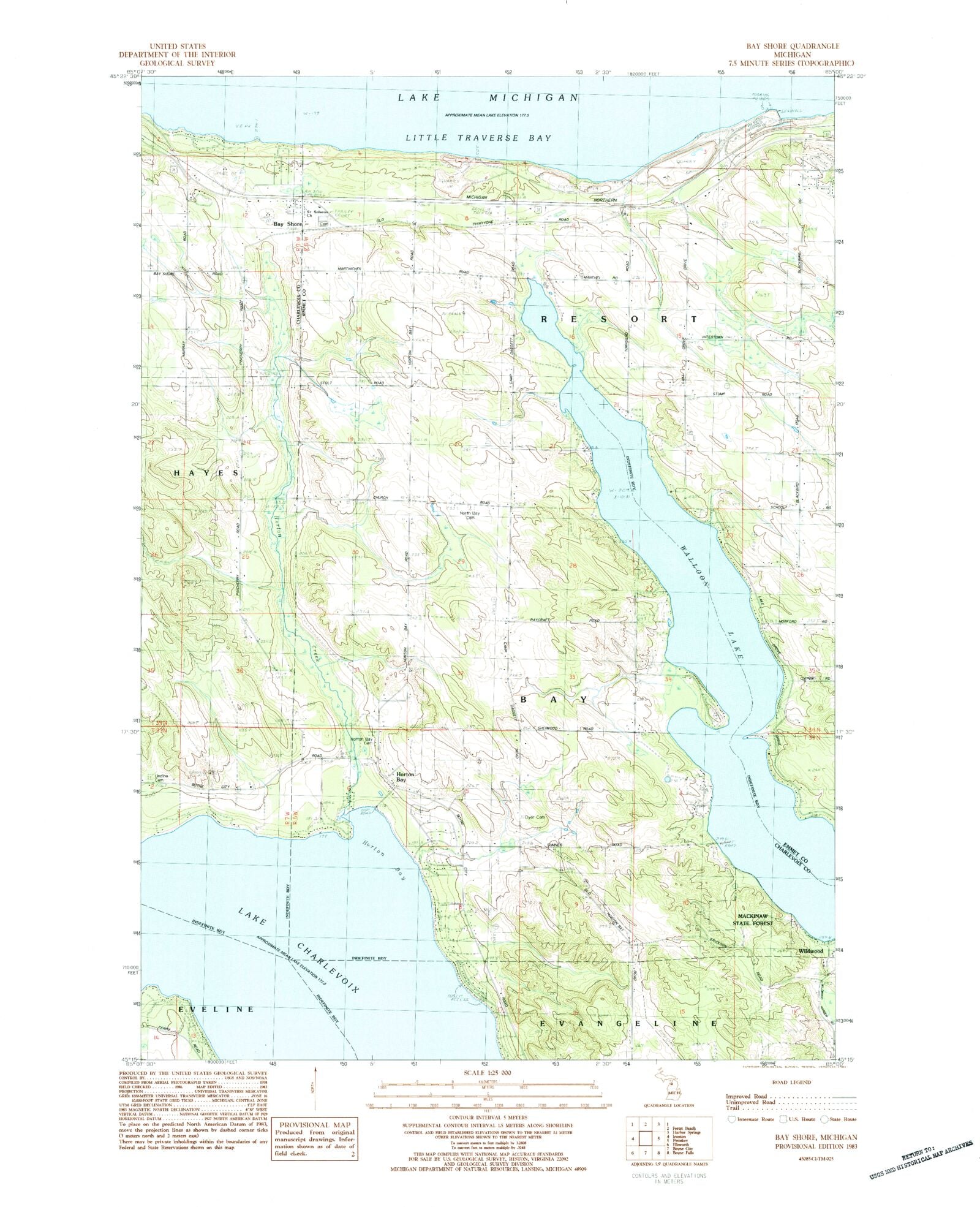 Classic USGS Bay Shore Michigan 7.5'x7.5' Topo Map – MyTopo Map Store