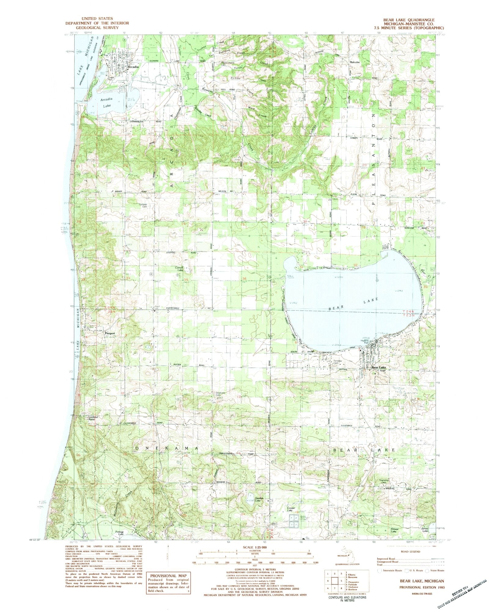 Classic USGS Bear Lake Michigan 7.5'x7.5' Topo Map – MyTopo Map Store