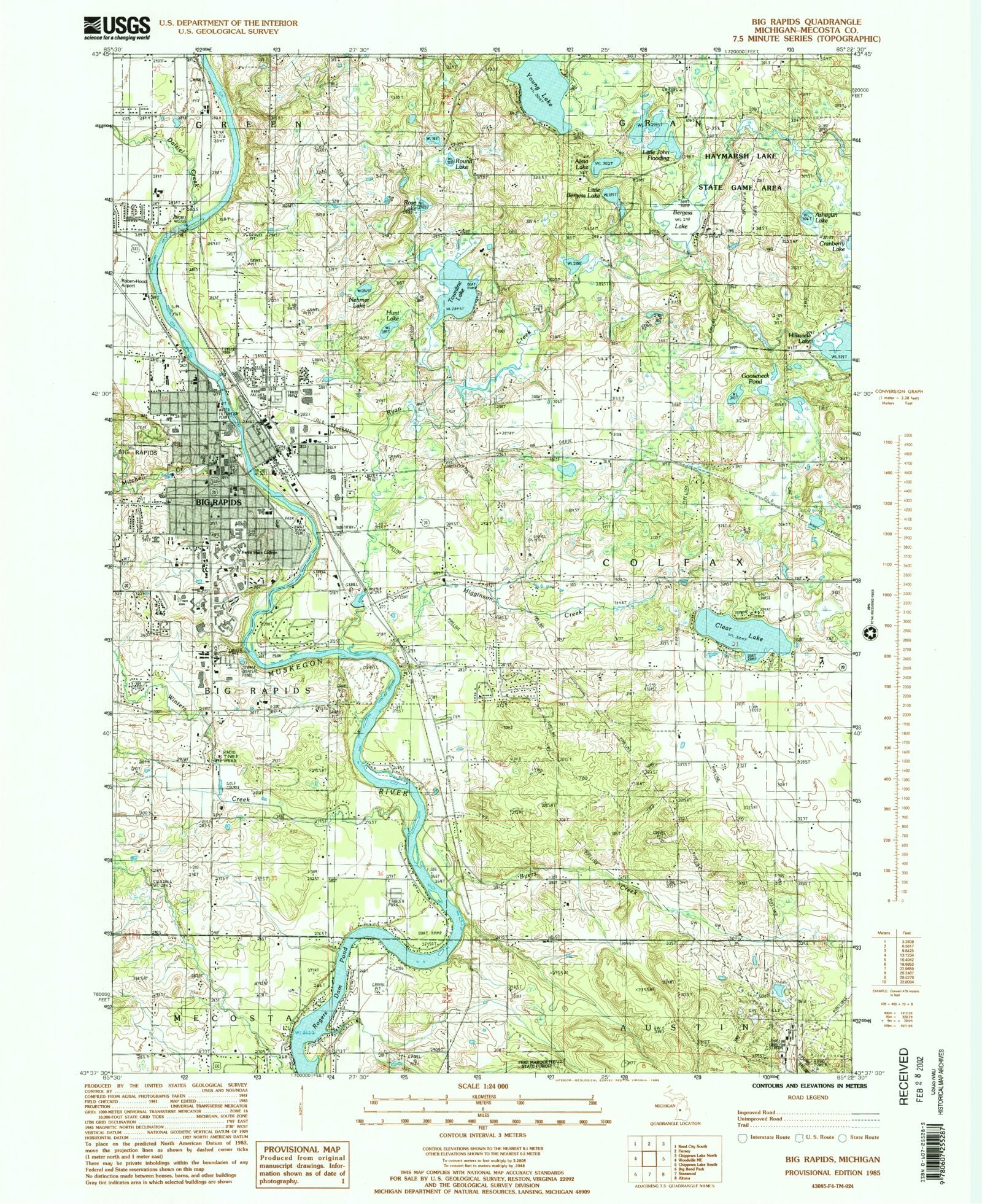 Classic USGS Big Rapids Michigan 7.5'x7.5' Topo Map – MyTopo Map Store