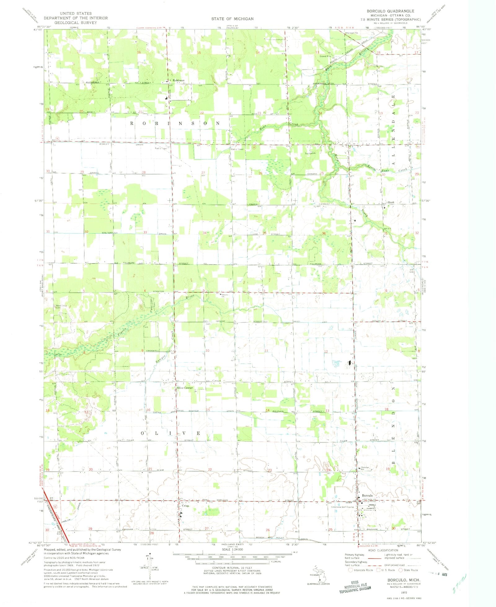 Classic USGS Borculo Michigan 7.5'x7.5' Topo Map – MyTopo Map Store
