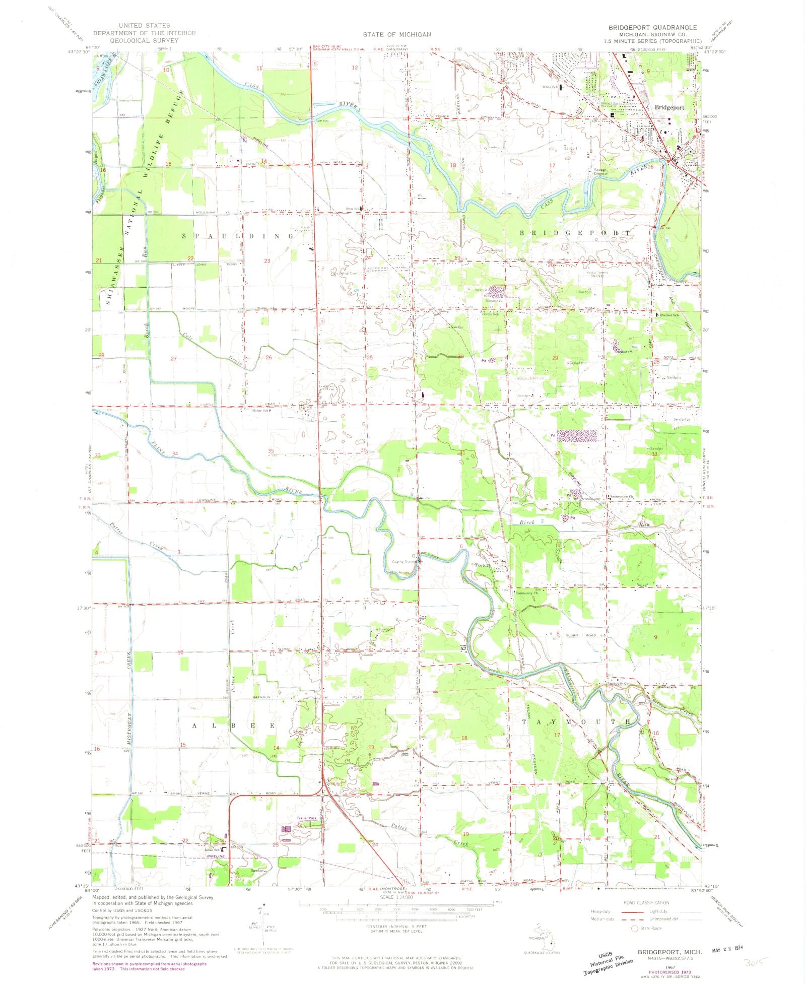 Classic USGS Bridgeport Michigan 7.5'x7.5' Topo Map – MyTopo Map Store