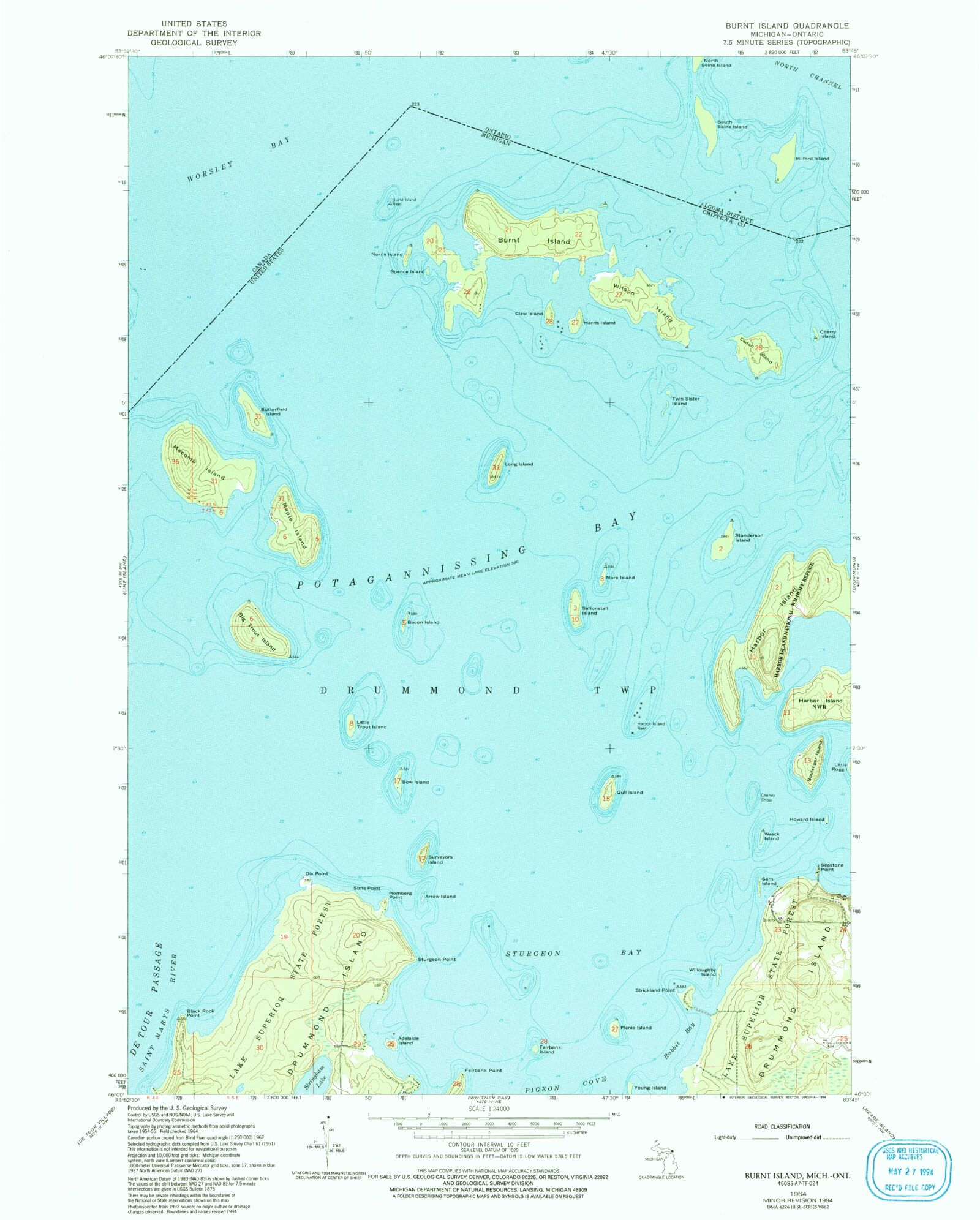 Classic USGS Burnt Island Michigan 7.5'x7.5' Topo Map – MyTopo Map Store