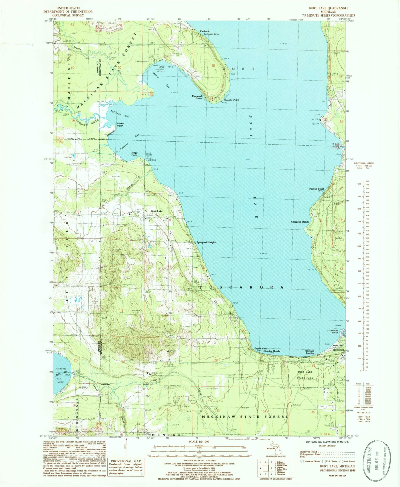 Classic USGS Burt Lake Michigan 7.5'x7.5' Topo Map – MyTopo Map Store