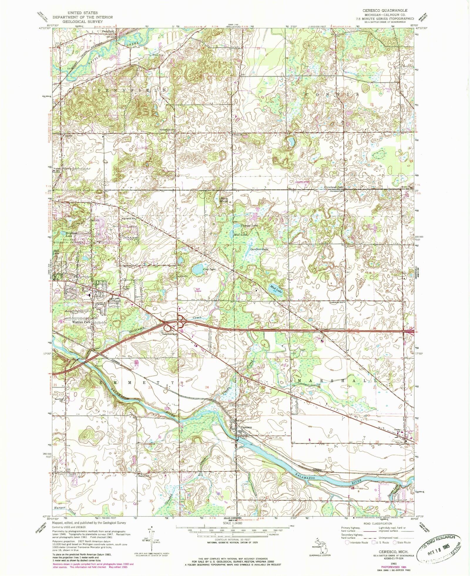 Classic USGS Ceresco Michigan 7.5'x7.5' Topo Map – MyTopo Map Store