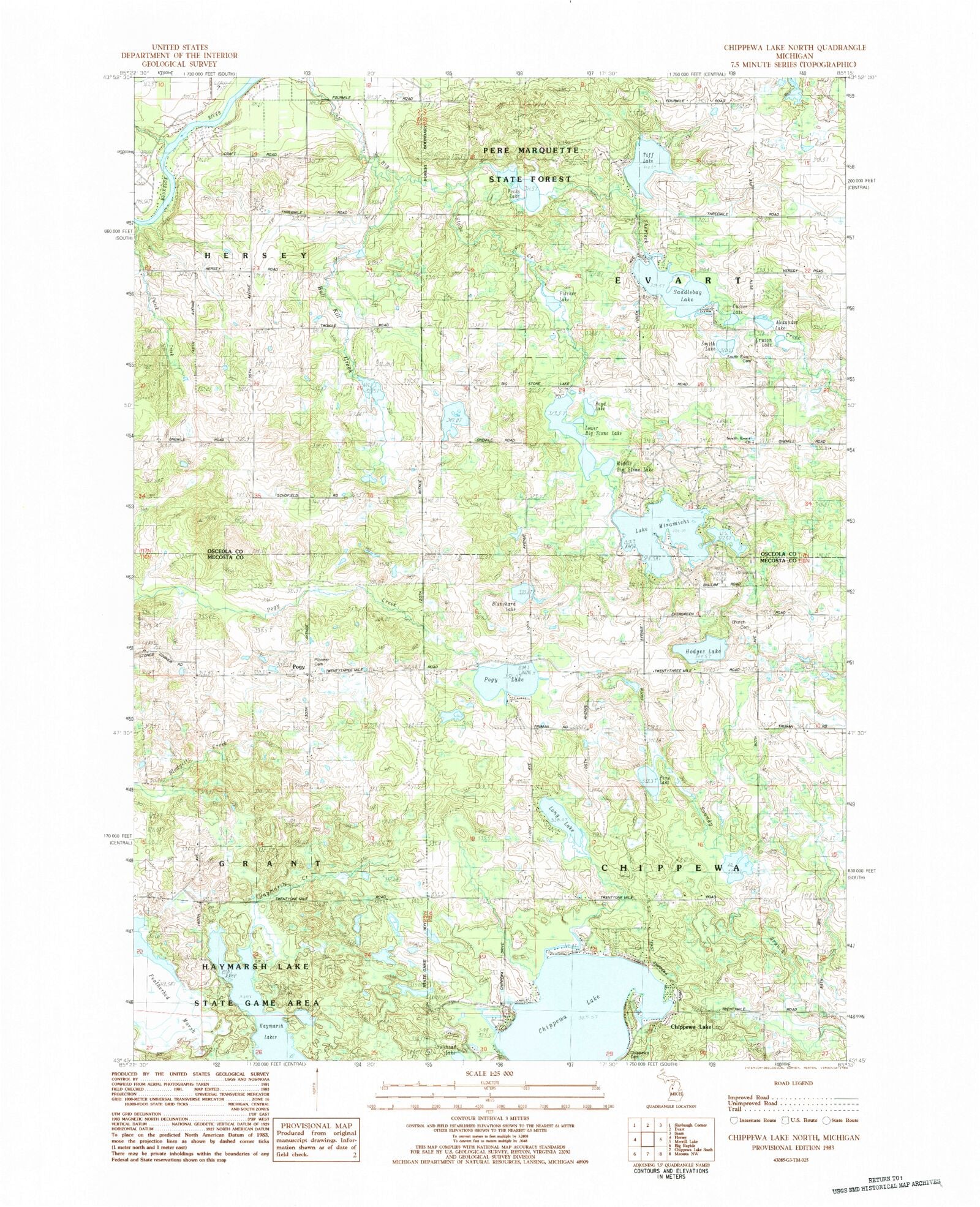 Classic USGS Chippewa Lake North Michigan 7.5'x7.5' Topo Map – MyTopo ...