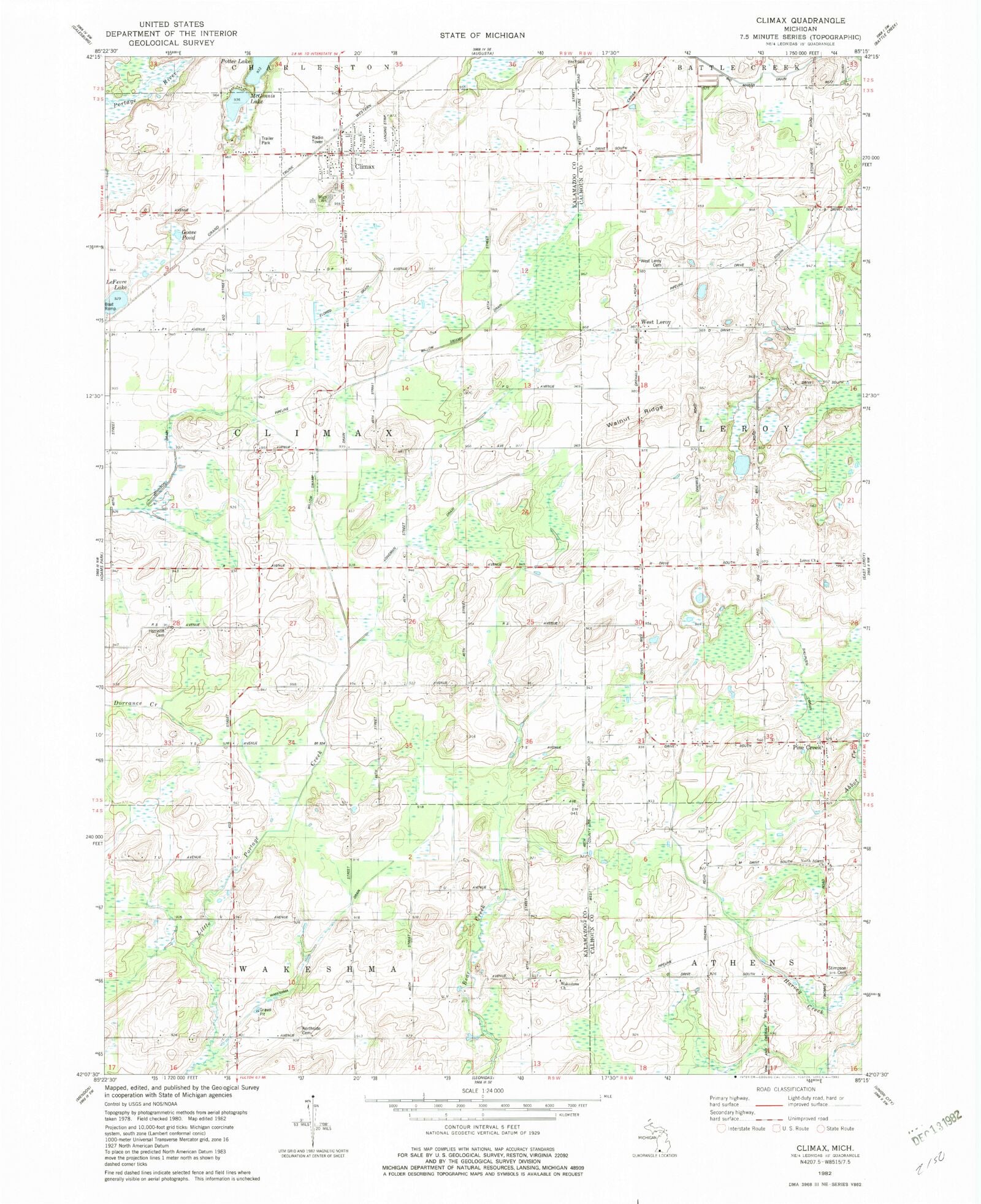 Classic USGS Climax Michigan 7.5'x7.5' Topo Map – MyTopo Map Store