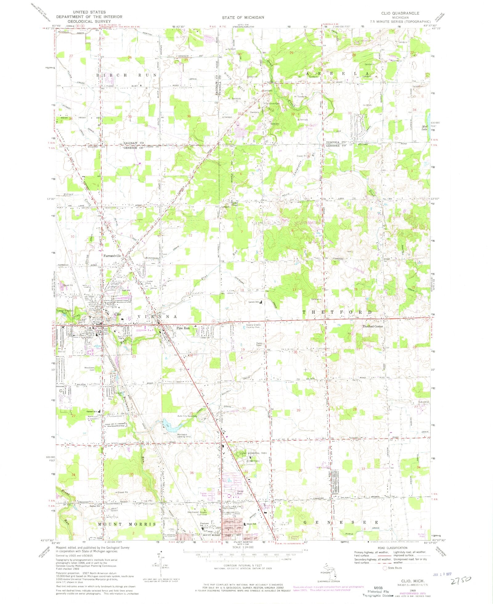 Classic USGS Clio Michigan 7.5'x7.5' Topo Map – MyTopo Map Store