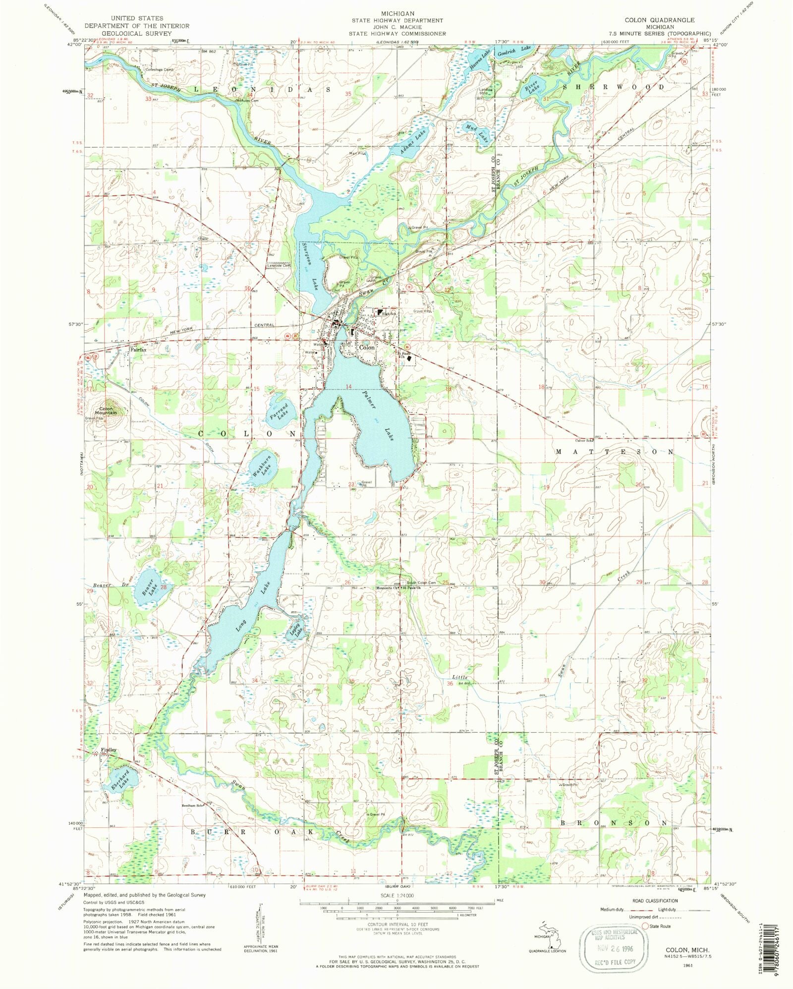 Classic USGS Colon Michigan 7.5'x7.5' Topo Map – MyTopo Map Store