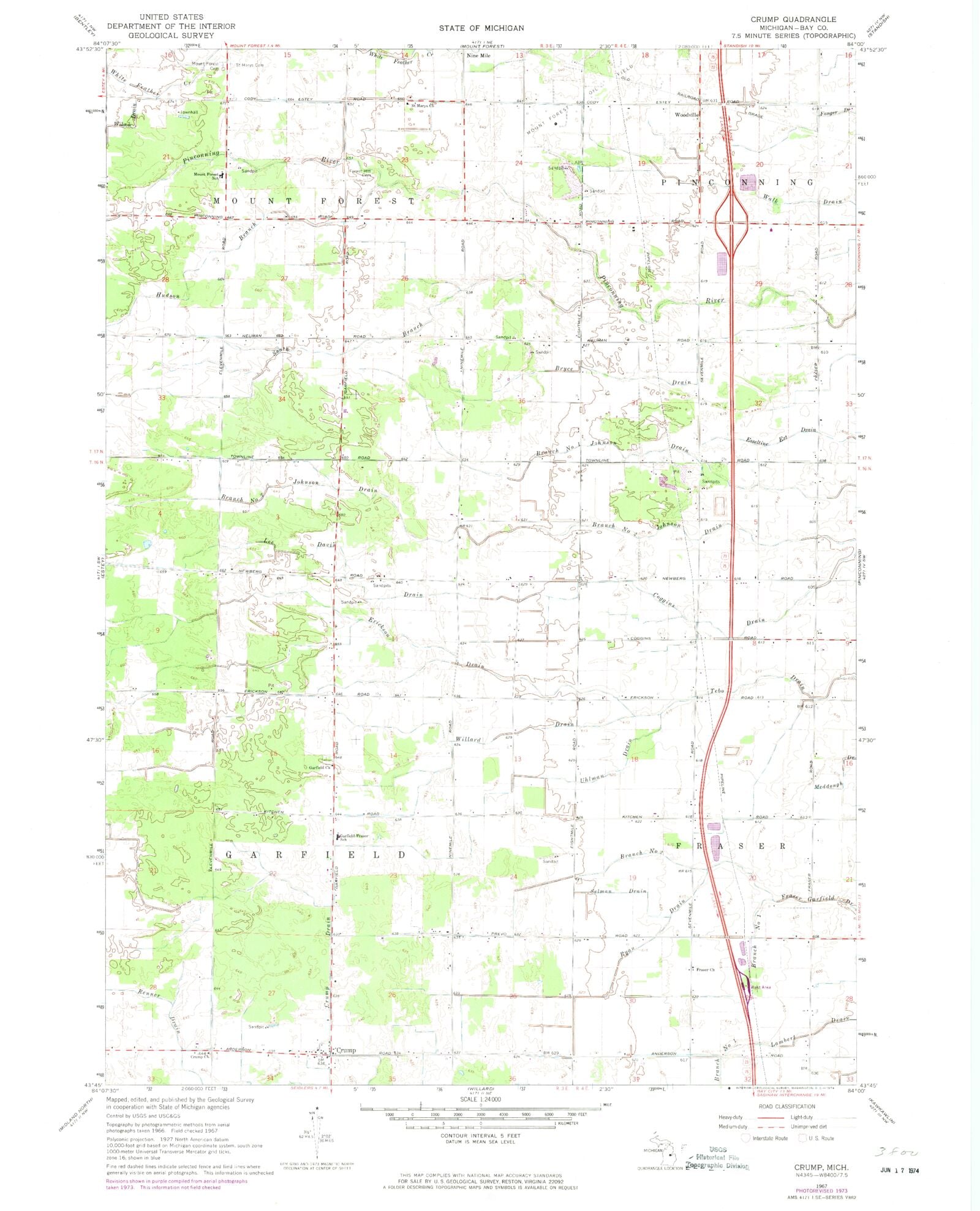 Classic USGS Crump Michigan 7.5'x7.5' Topo Map – MyTopo Map Store