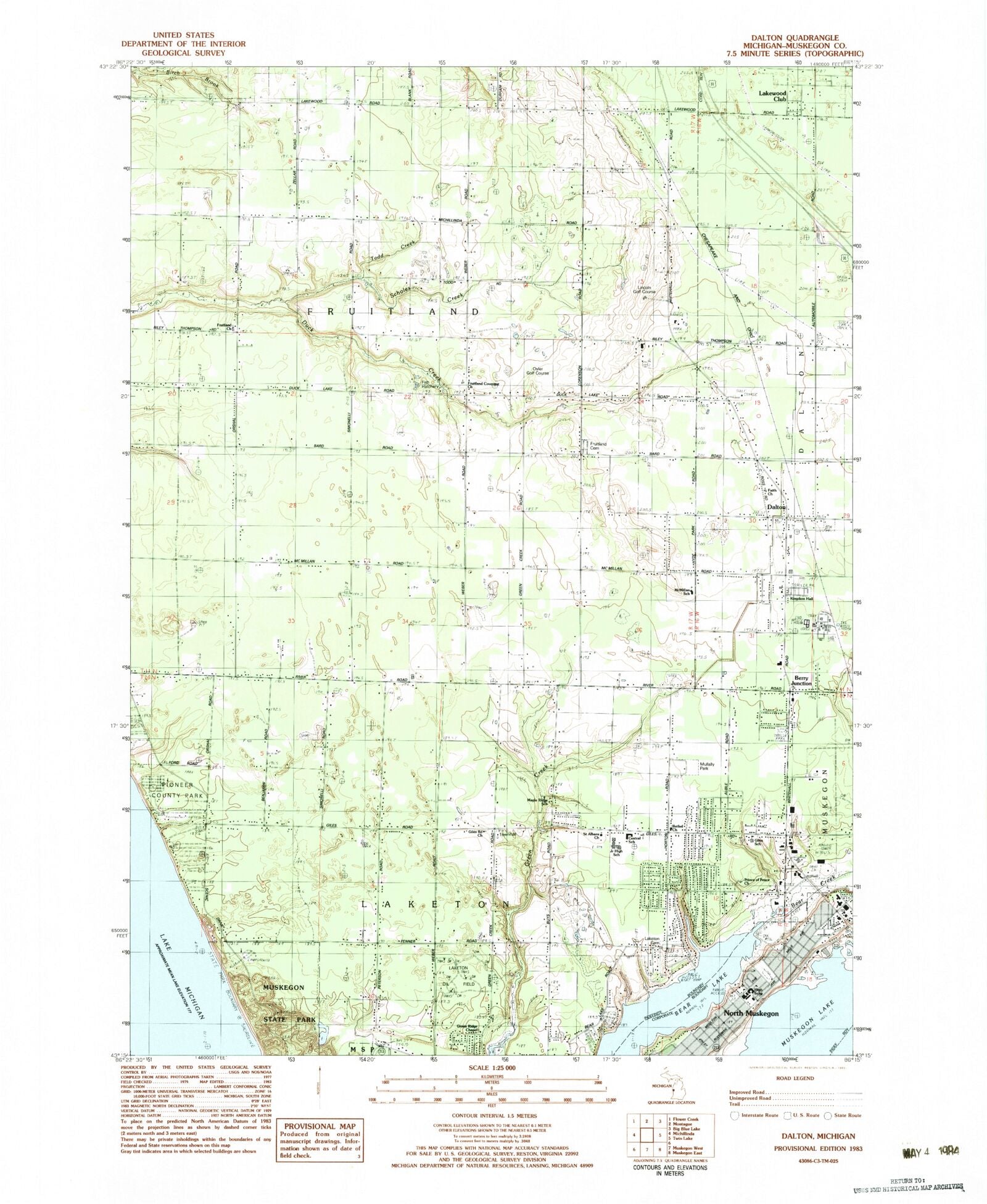 Classic USGS Dalton Michigan 7.5'x7.5' Topo Map – MyTopo Map Store