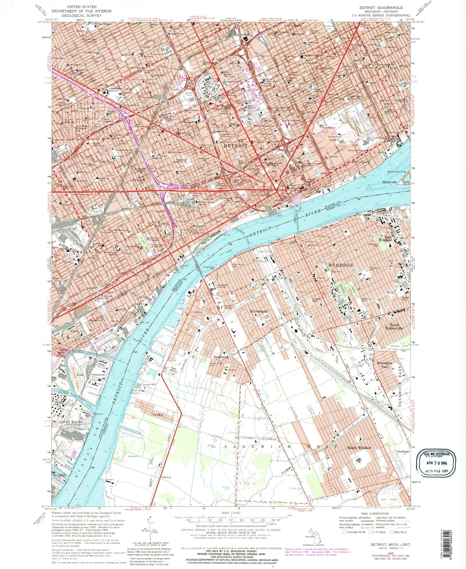 Classic USGS Detroit Michigan 7.5'x7.5' Topo Map – MyTopo Map Store