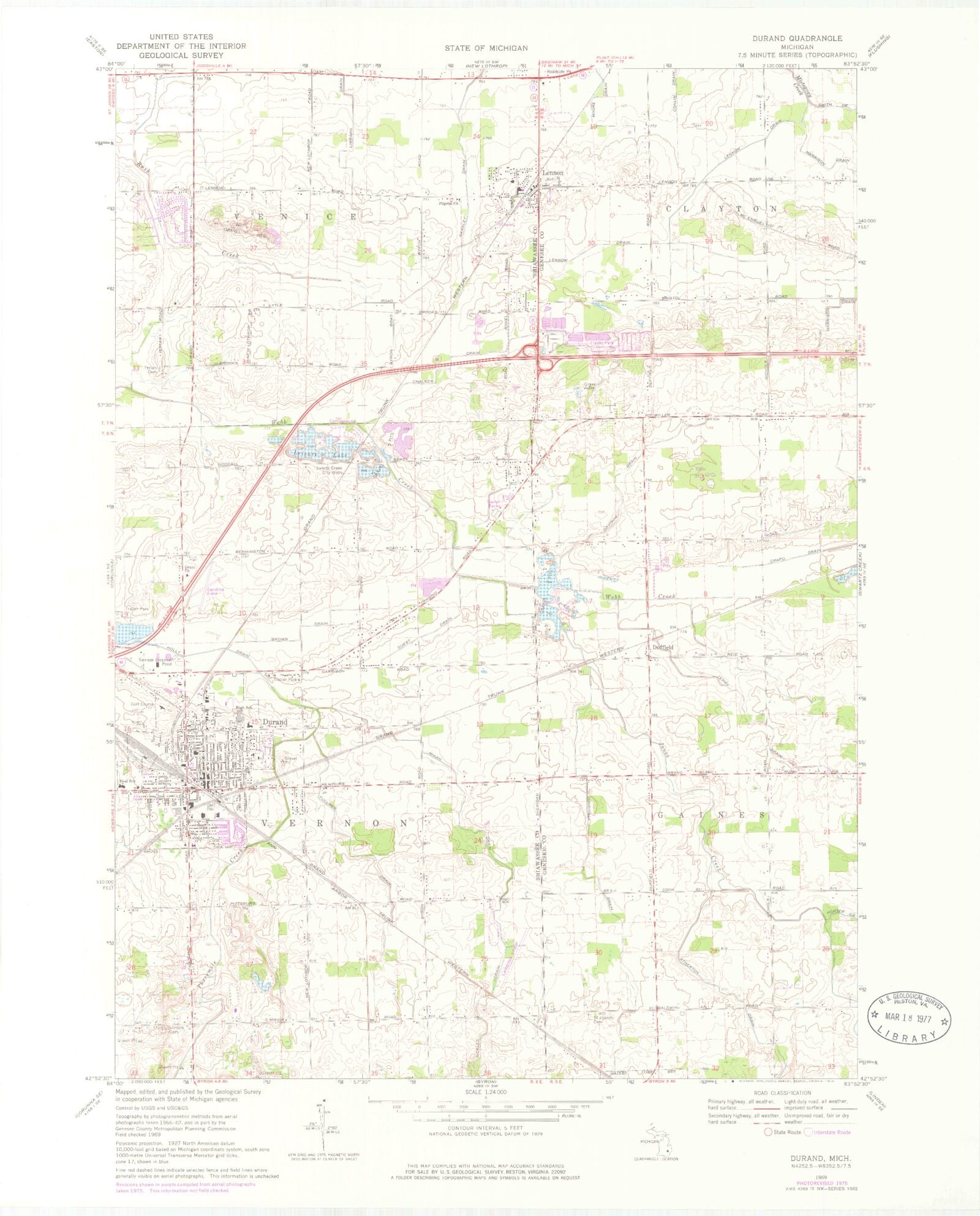 Classic USGS Durand Michigan 7.5'x7.5' Topo Map – MyTopo Map Store