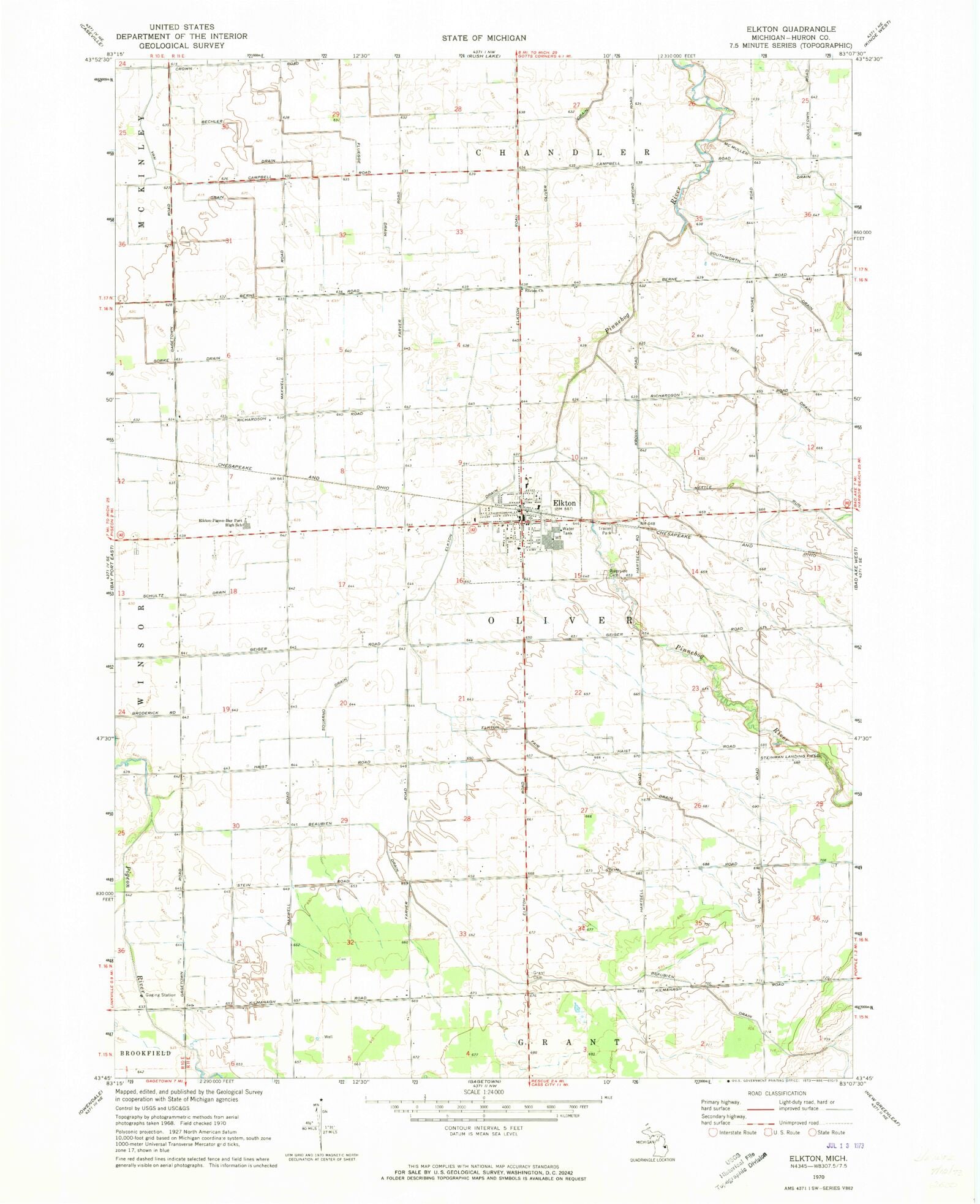 Classic USGS Elkton Michigan 7.5'x7.5' Topo Map – MyTopo Map Store