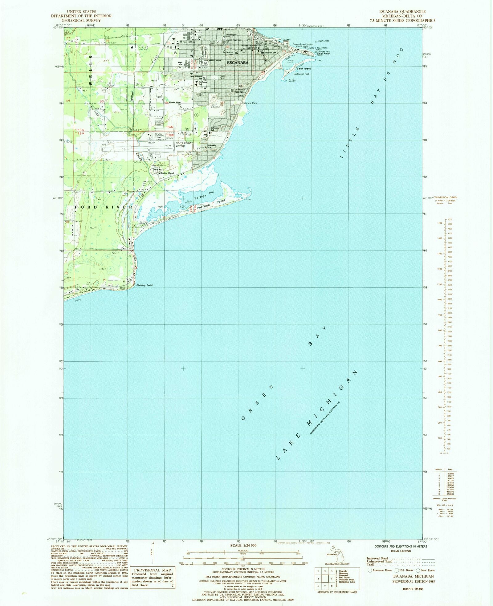 Classic USGS Escanaba Michigan 7.5'x7.5' Topo Map – MyTopo Map Store