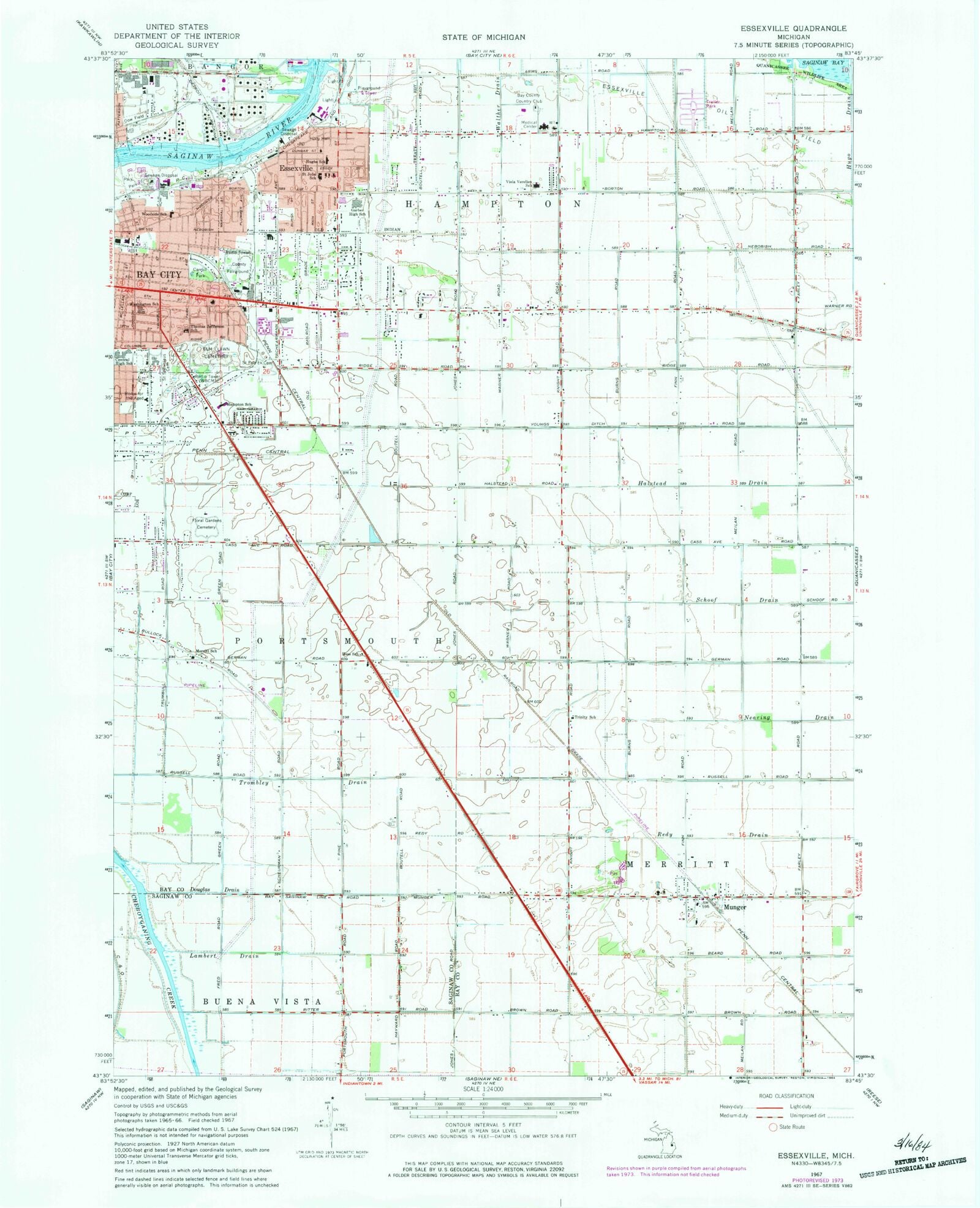 Classic USGS Essexville Michigan 7.5'x7.5' Topo Map – MyTopo Map Store