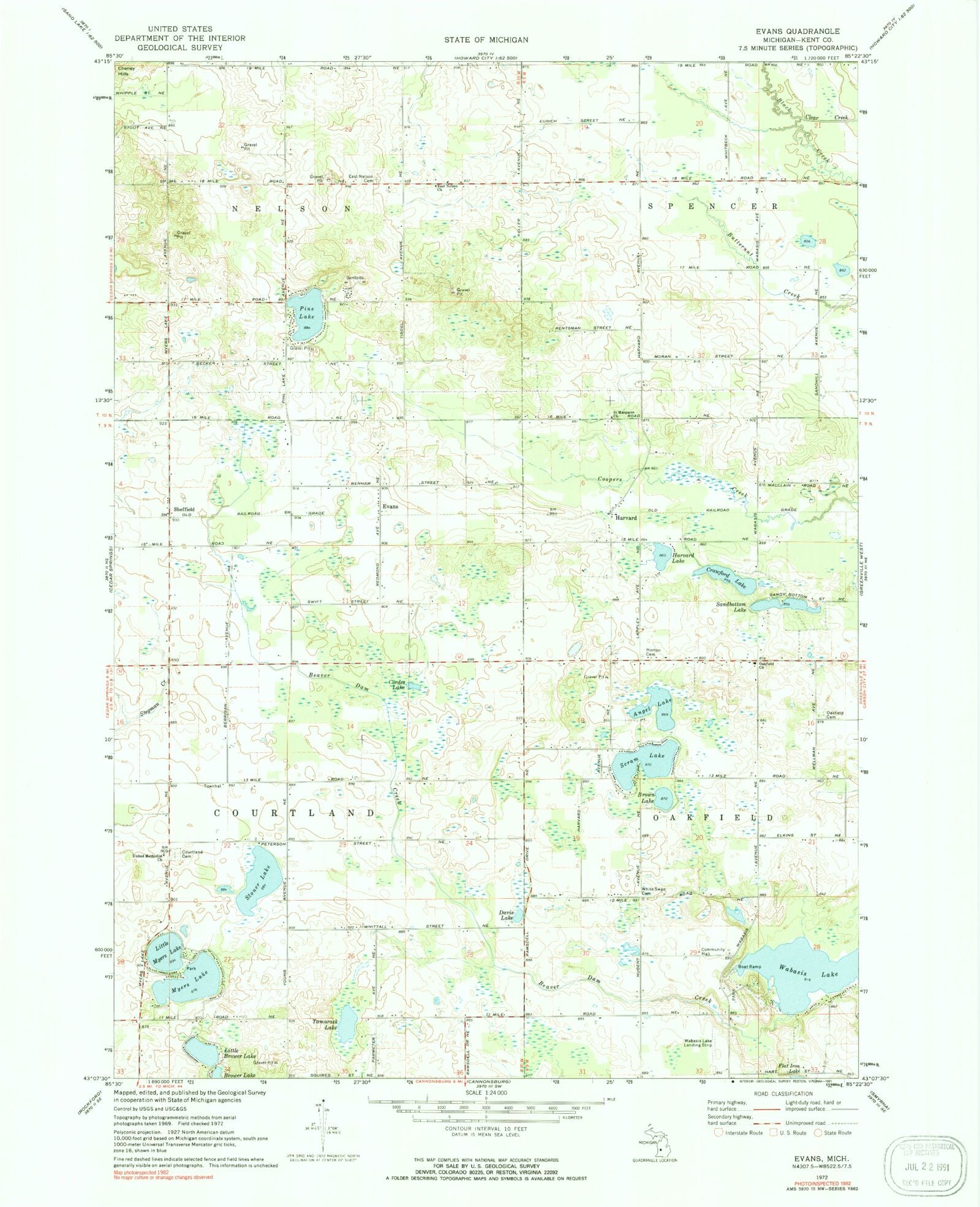Classic USGS Evans Michigan 7.5'x7.5' Topo Map – MyTopo Map Store