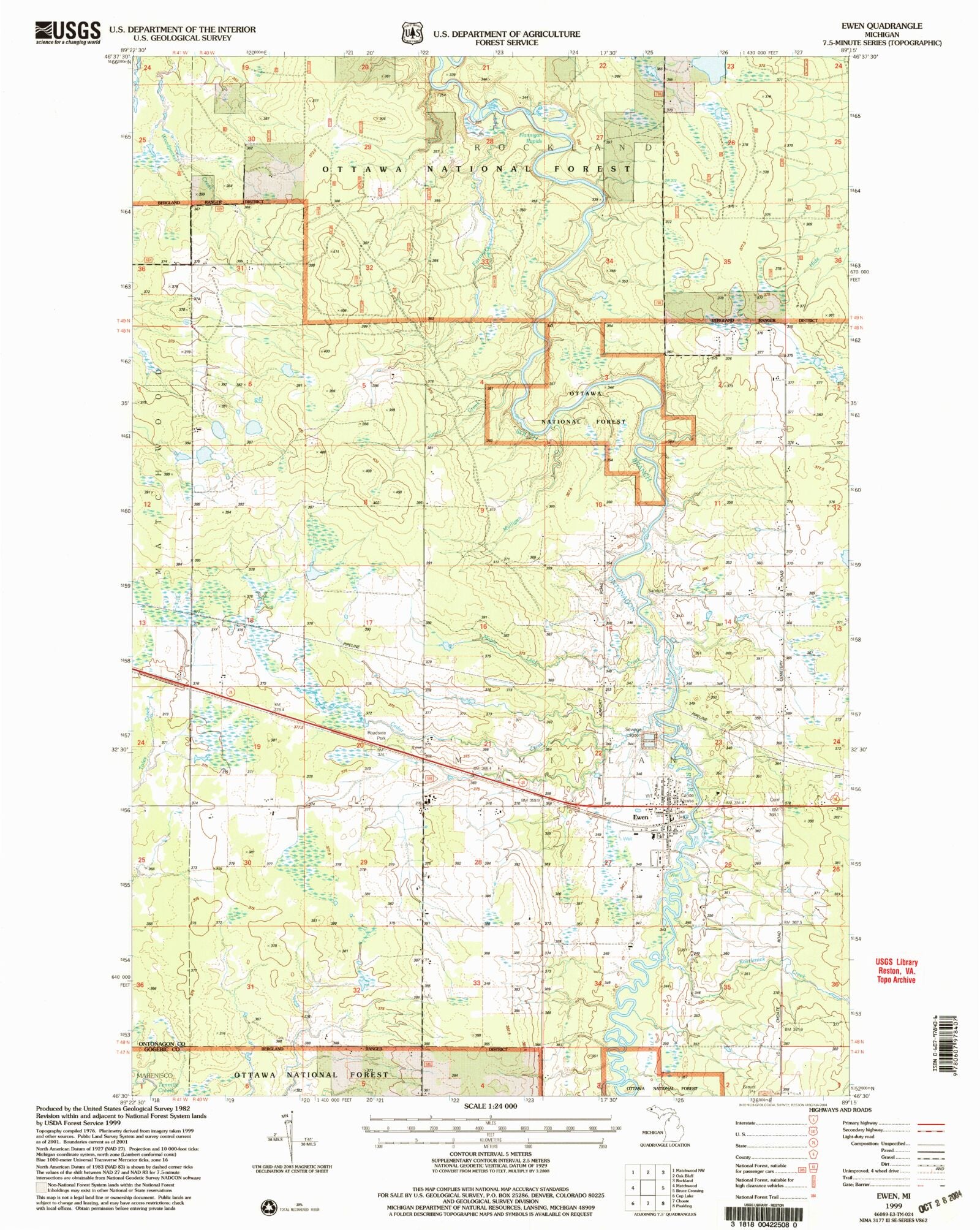 Classic USGS Ewen Michigan 7.5'x7.5' Topo Map – MyTopo Map Store