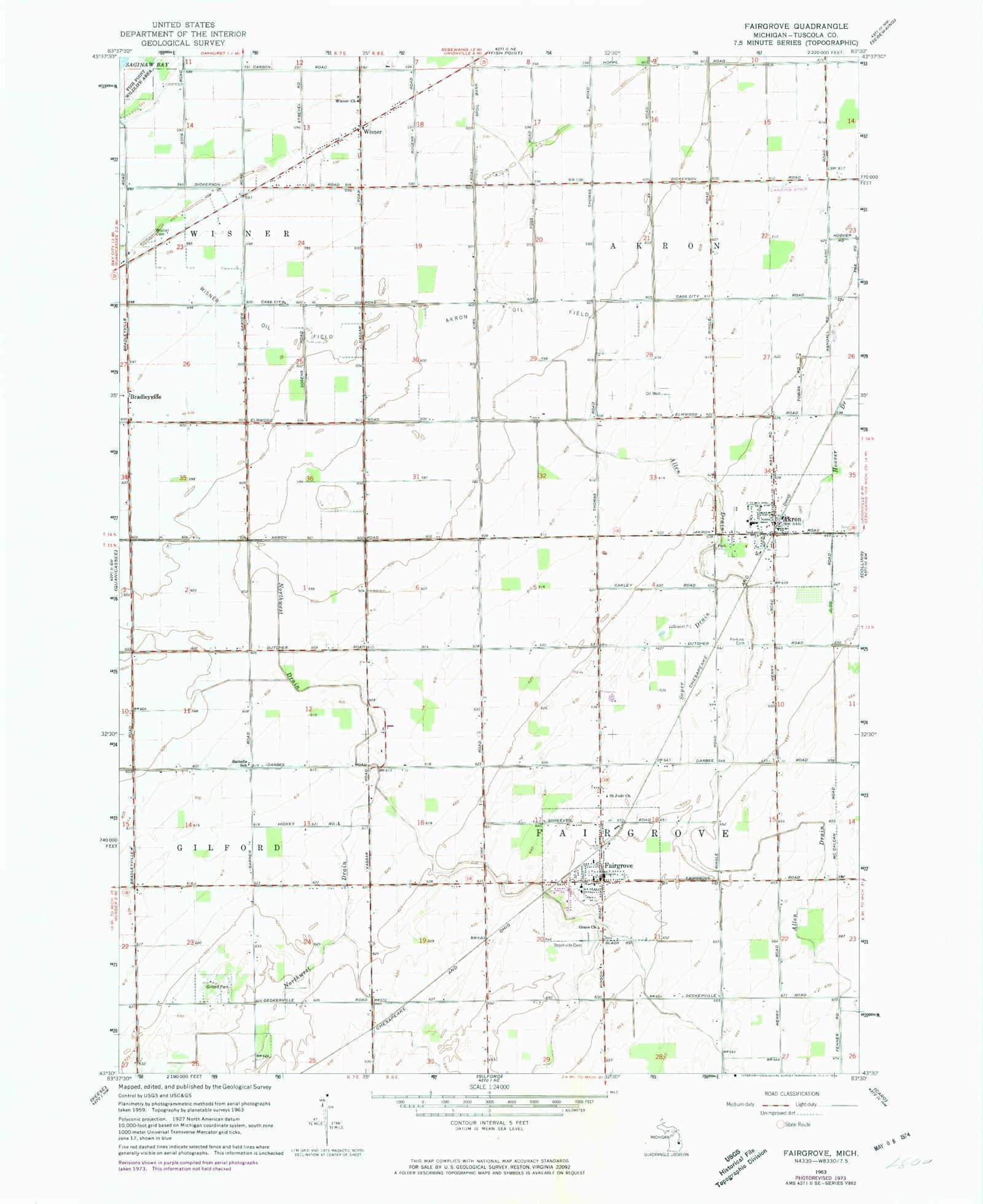Classic USGS Fairgrove Michigan 7.5'x7.5' Topo Map – MyTopo Map Store