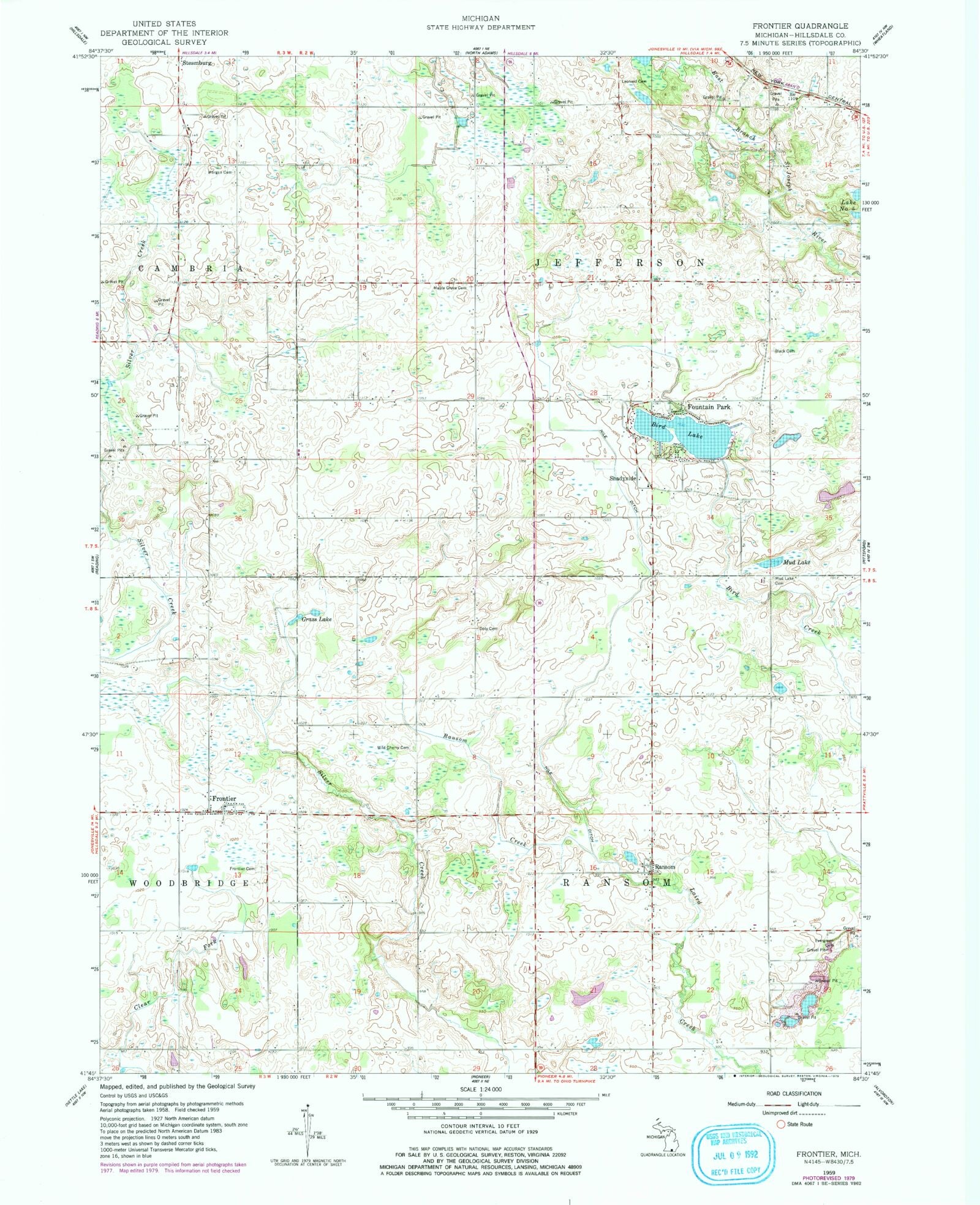 Classic USGS Frontier Michigan 7.5'x7.5' Topo Map – MyTopo Map Store