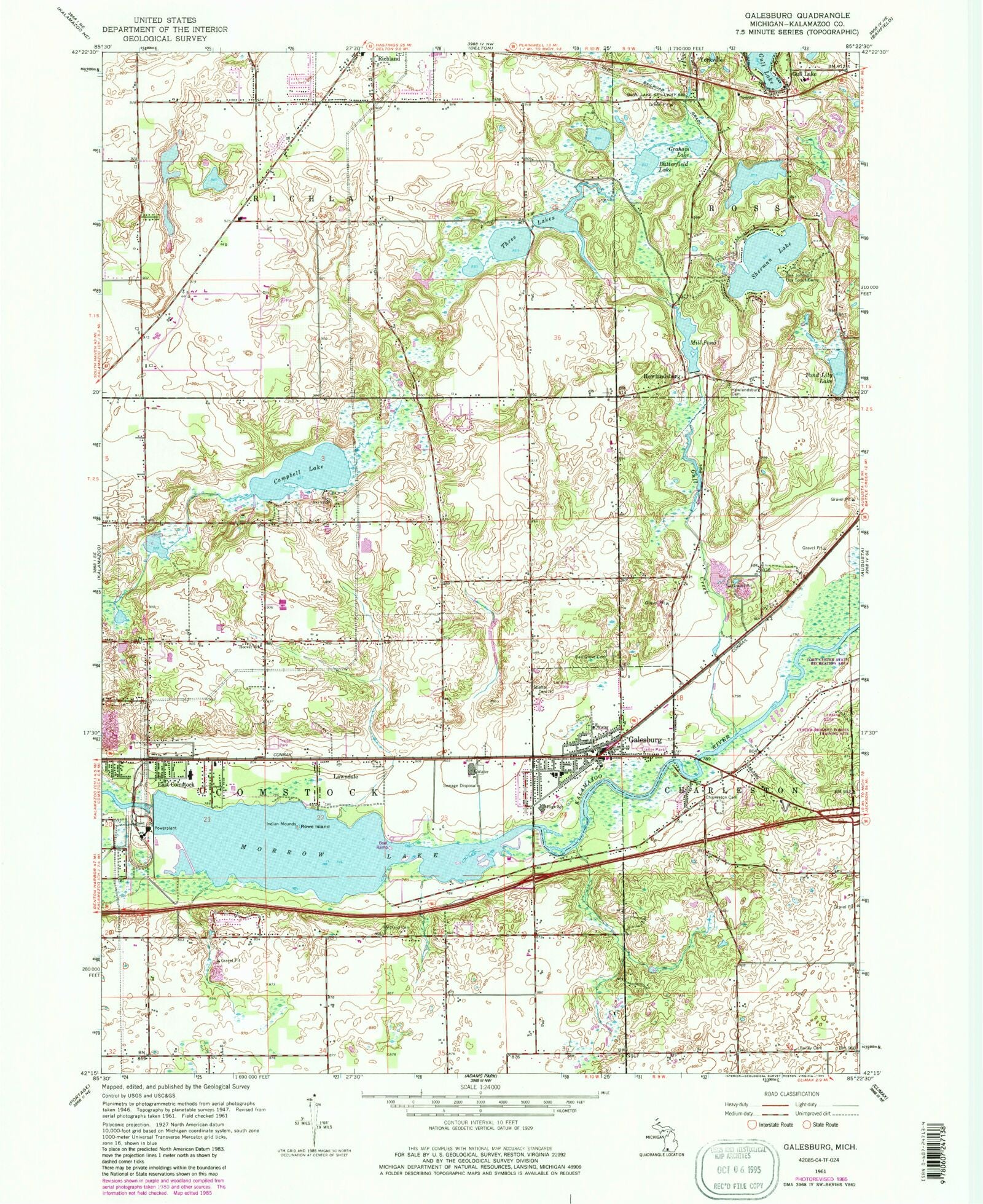 Classic USGS Galesburg Michigan 7.5'x7.5' Topo Map – MyTopo Map Store