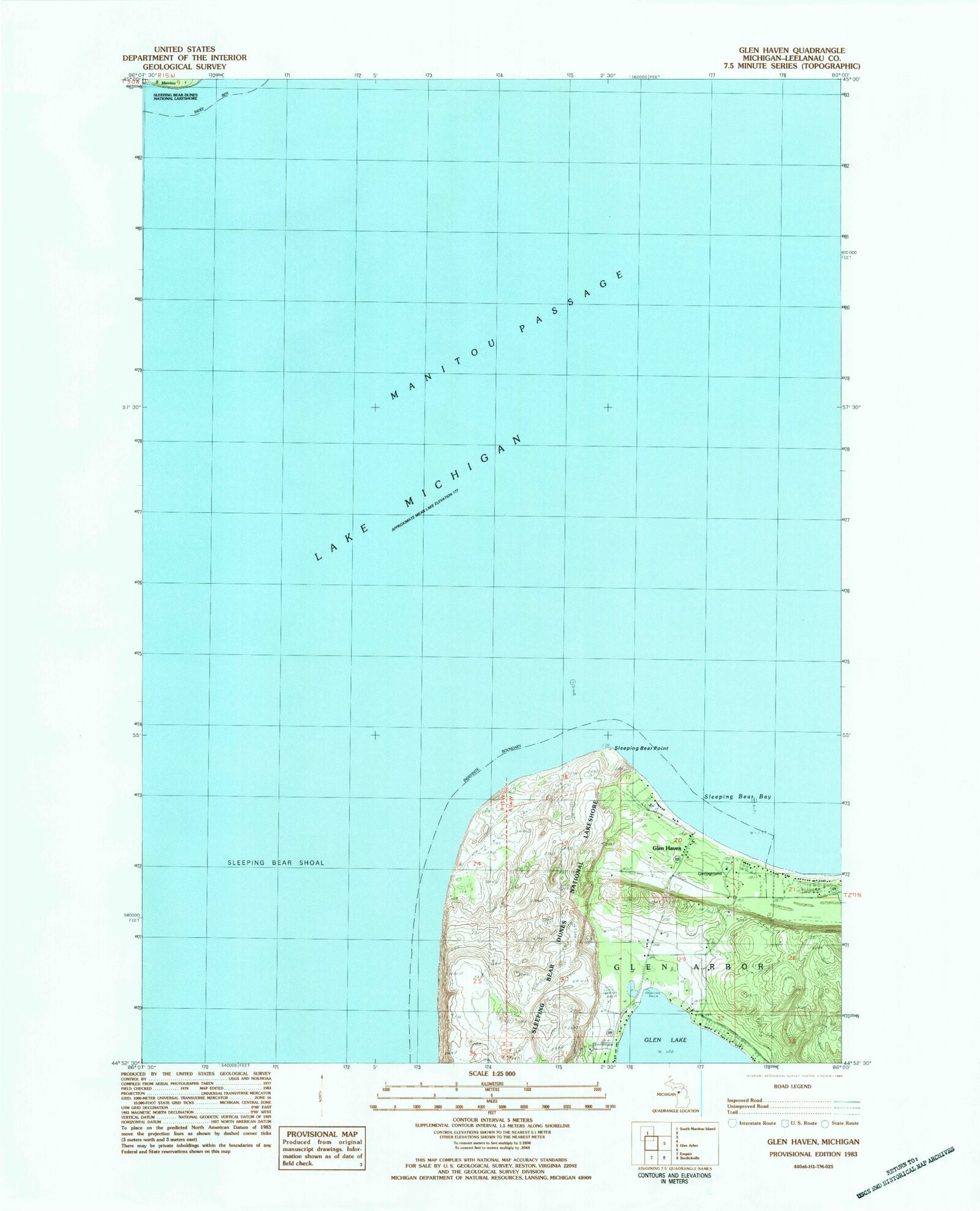 Classic USGS Glen Haven Michigan 7.5'x7.5' Topo Map – MyTopo Map Store