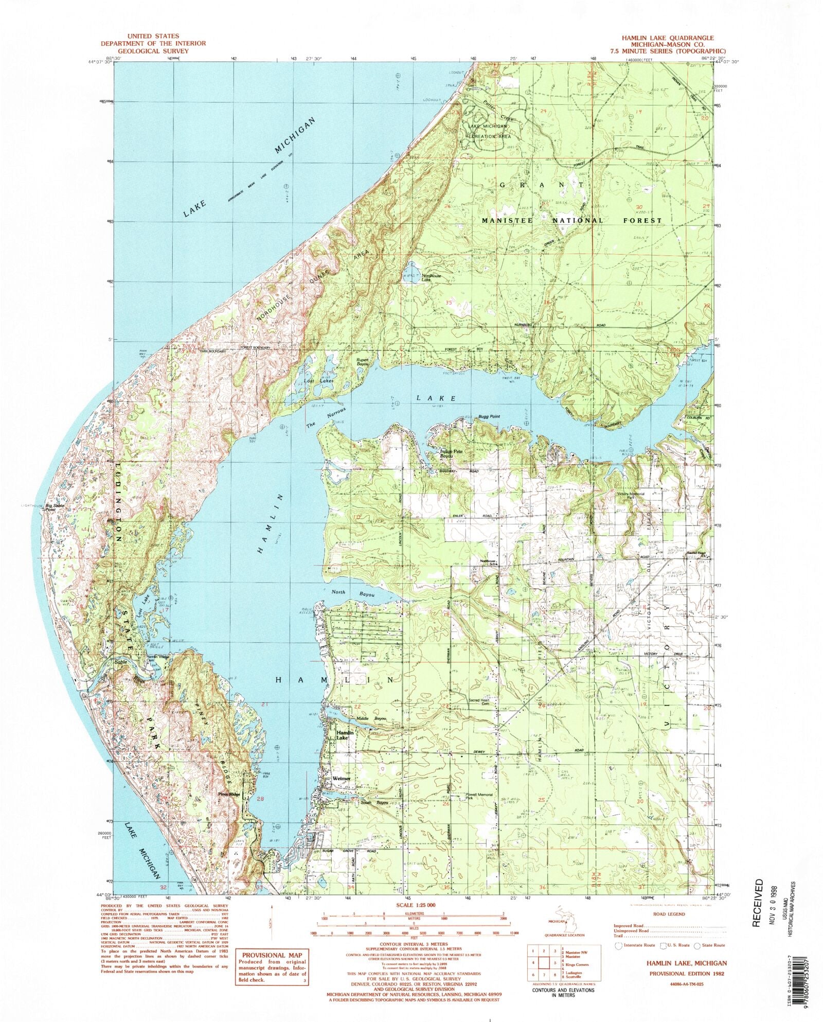 Classic USGS Hamlin Lake Michigan 7.5'x7.5' Topo Map – MyTopo Map Store