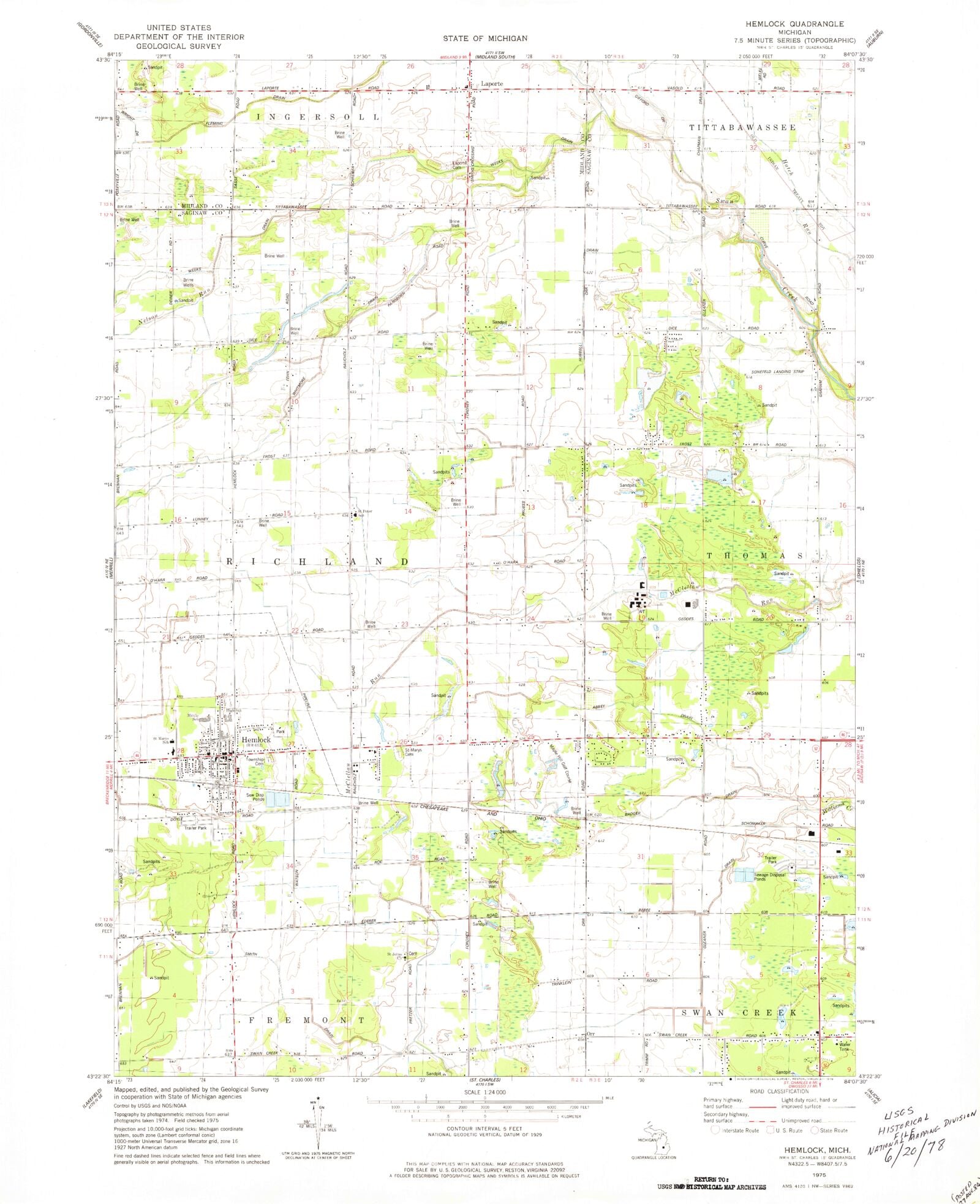 Classic USGS Hemlock Michigan 7.5'x7.5' Topo Map – MyTopo Map Store