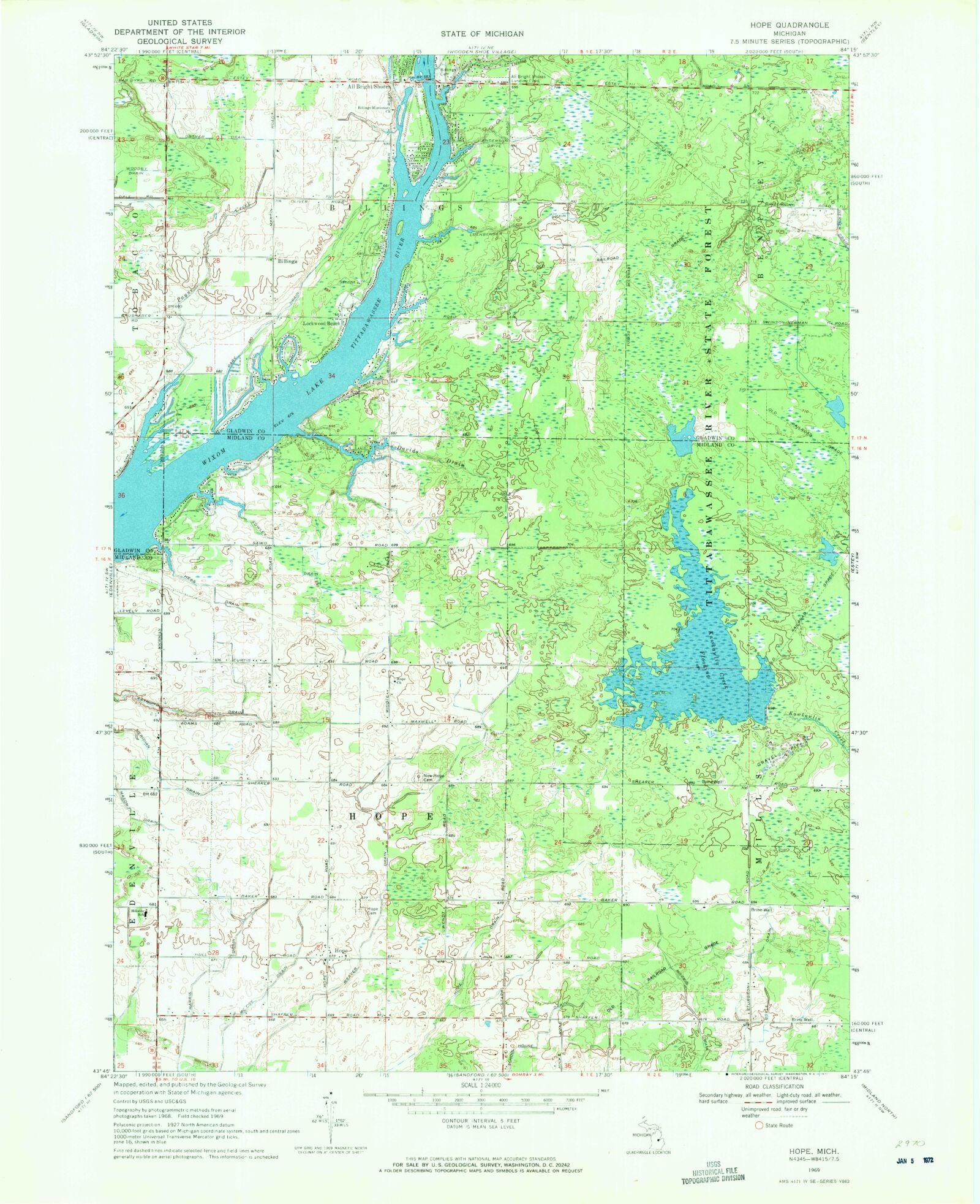 Classic USGS Hope Michigan 7.5'x7.5' Topo Map – MyTopo Map Store