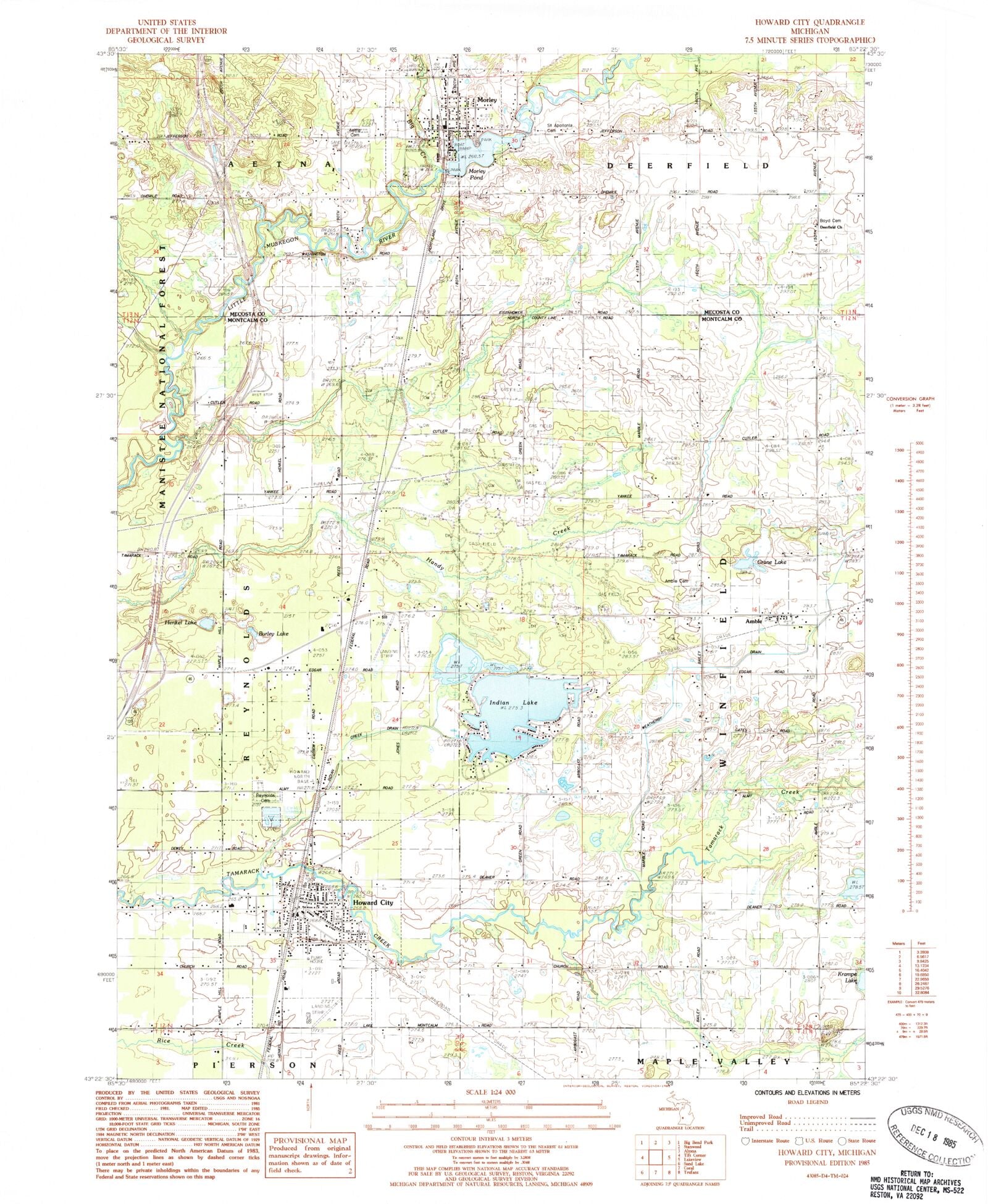 Classic USGS Howard City Michigan 7.5'x7.5' Topo Map – MyTopo Map Store