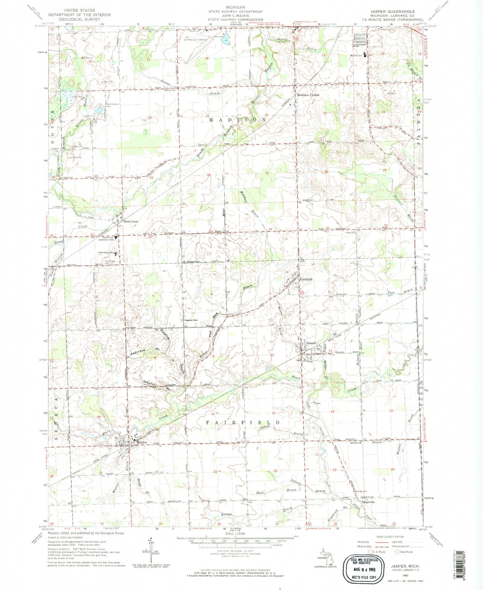 Classic USGS Jasper Michigan 7.5'x7.5' Topo Map – MyTopo Map Store