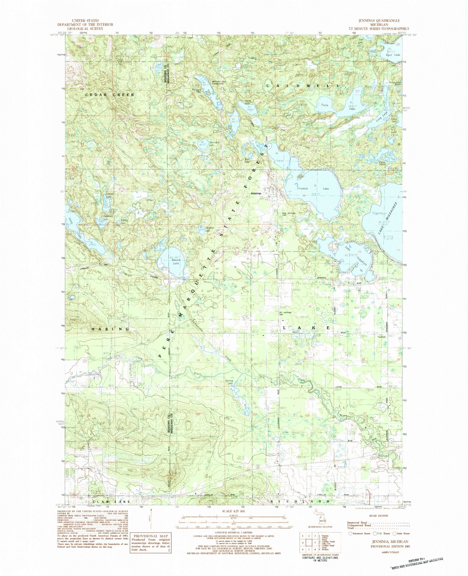 Classic USGS Jennings Michigan 7.5'x7.5' Topo Map – MyTopo Map Store