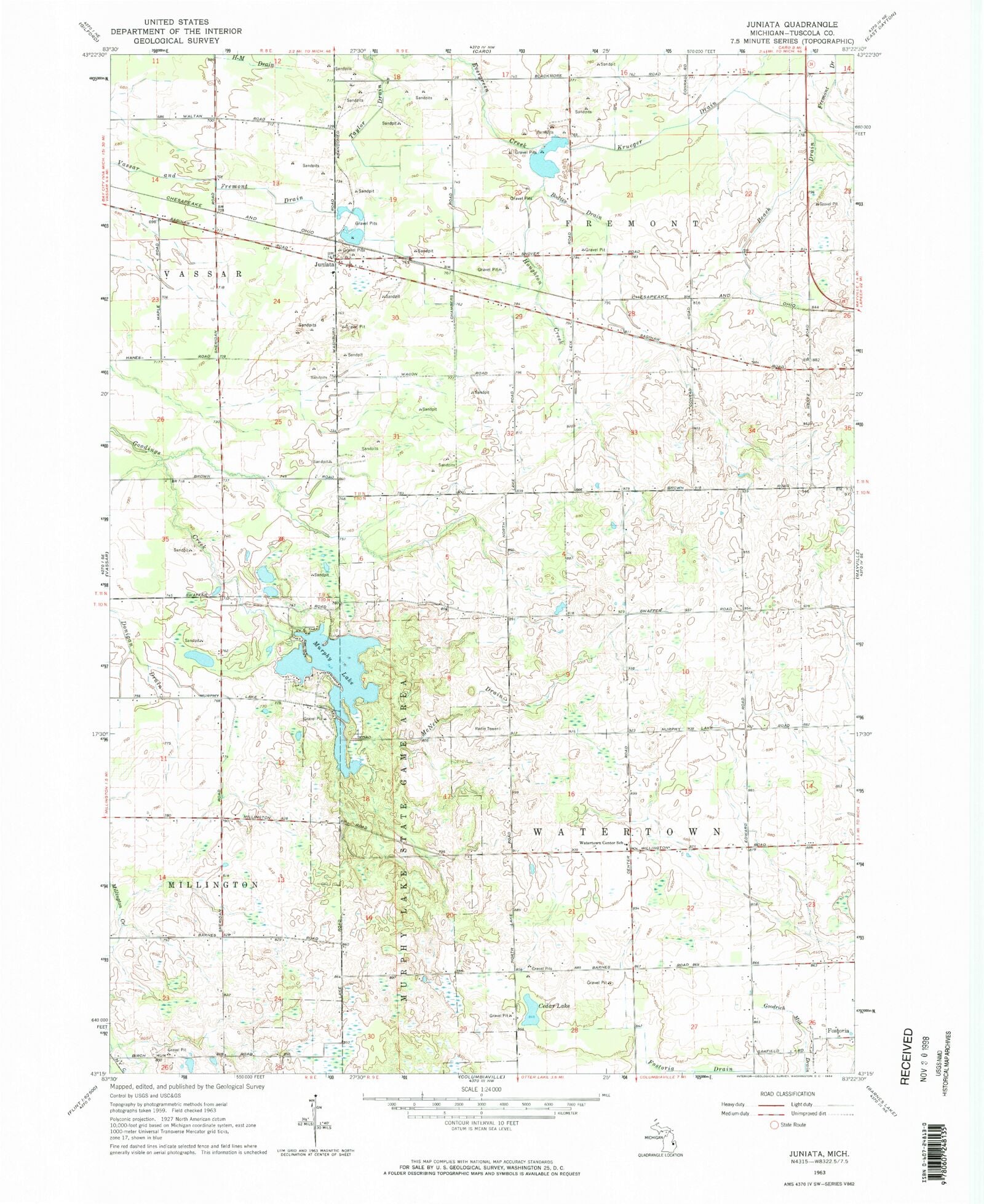 Classic USGS Juniata Michigan 7.5'x7.5' Topo Map – MyTopo Map Store
