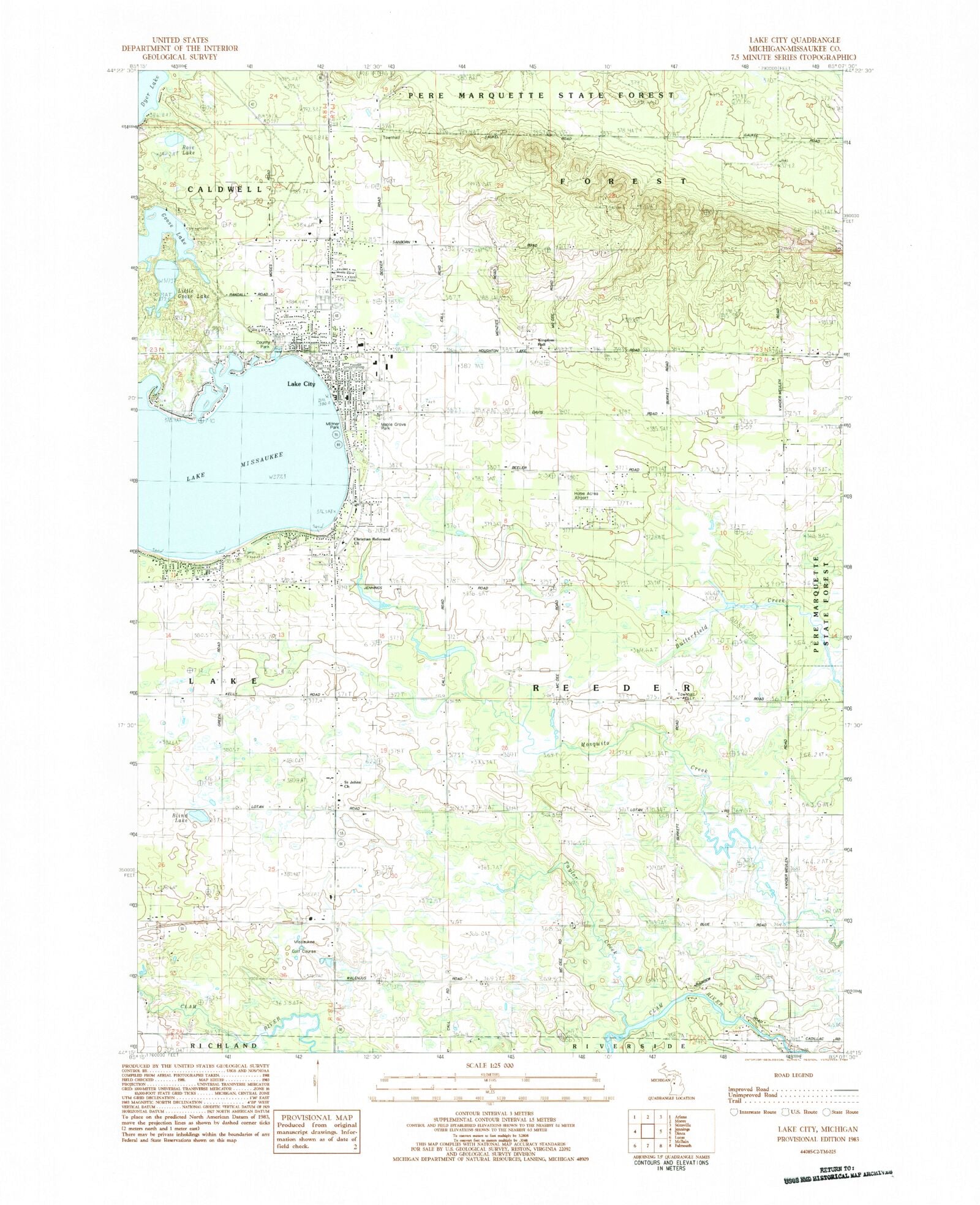 Classic USGS Lake City Michigan 7.5'x7.5' Topo Map – MyTopo Map Store