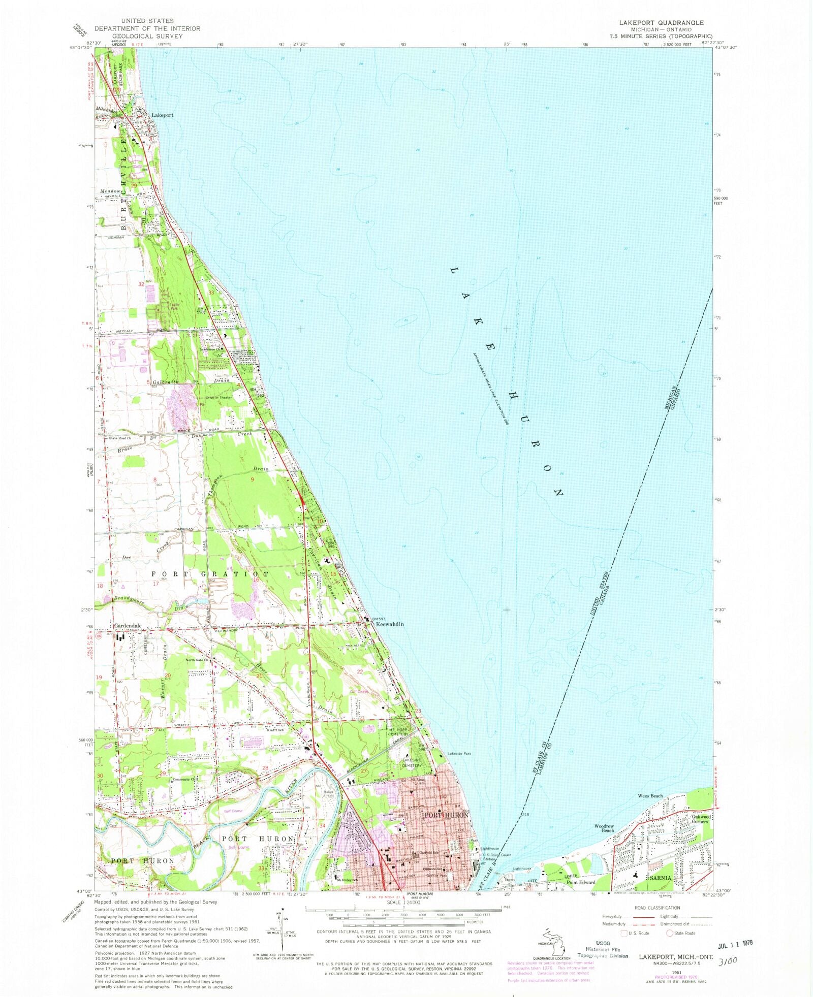 Classic USGS Lakeport Michigan 7.5'x7.5' Topo Map – MyTopo Map Store