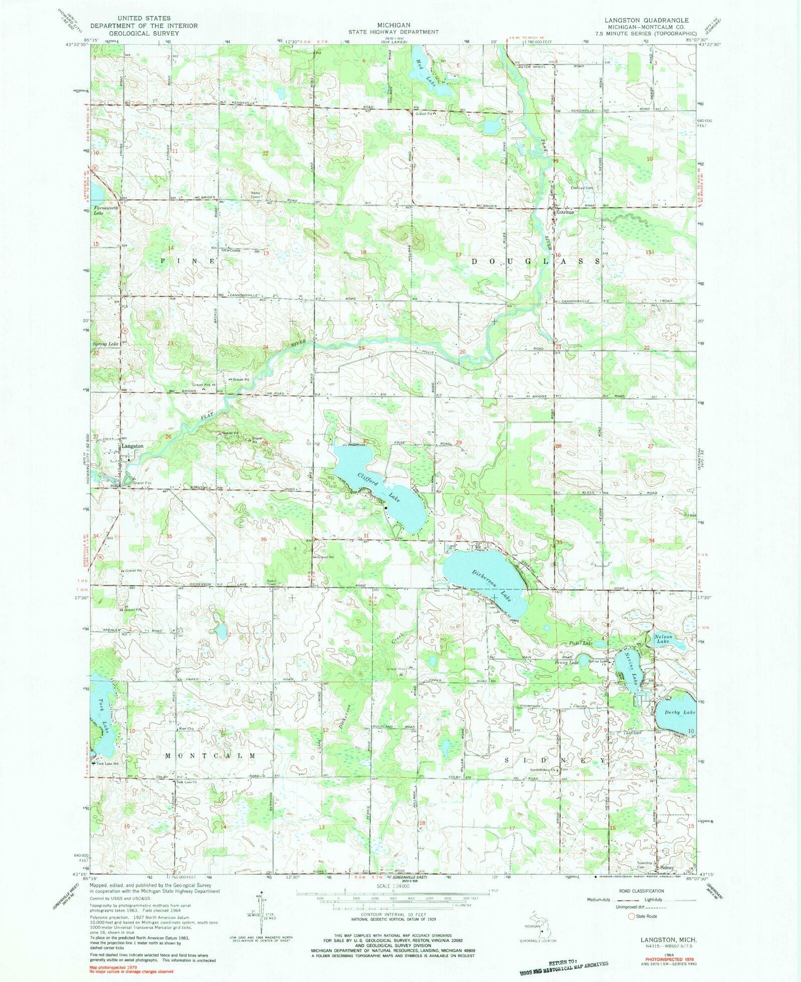 Classic USGS Langston Michigan 7.5'x7.5' Topo Map – MyTopo Map Store
