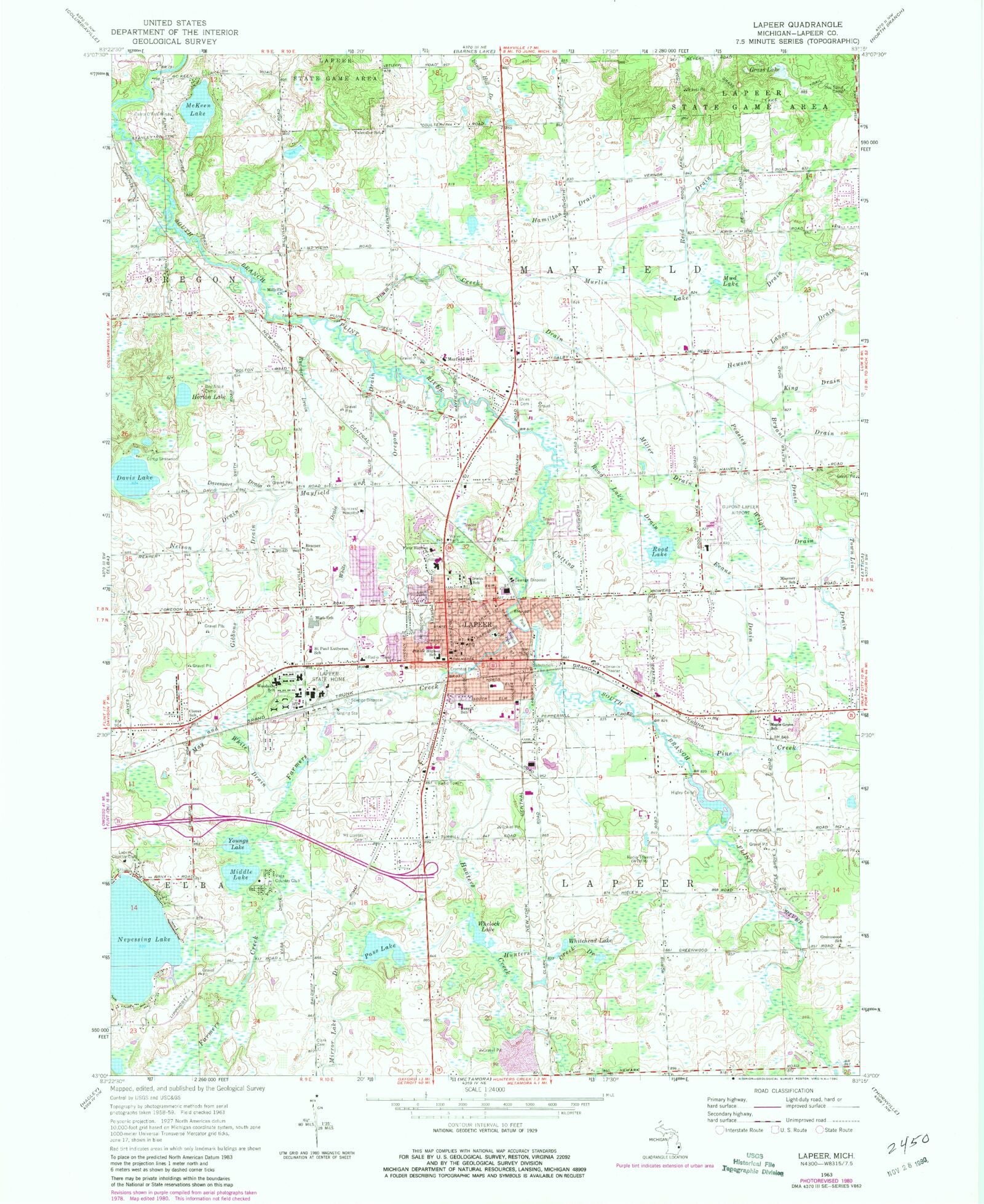 Classic USGS Lapeer Michigan 7.5'x7.5' Topo Map – MyTopo Map Store
