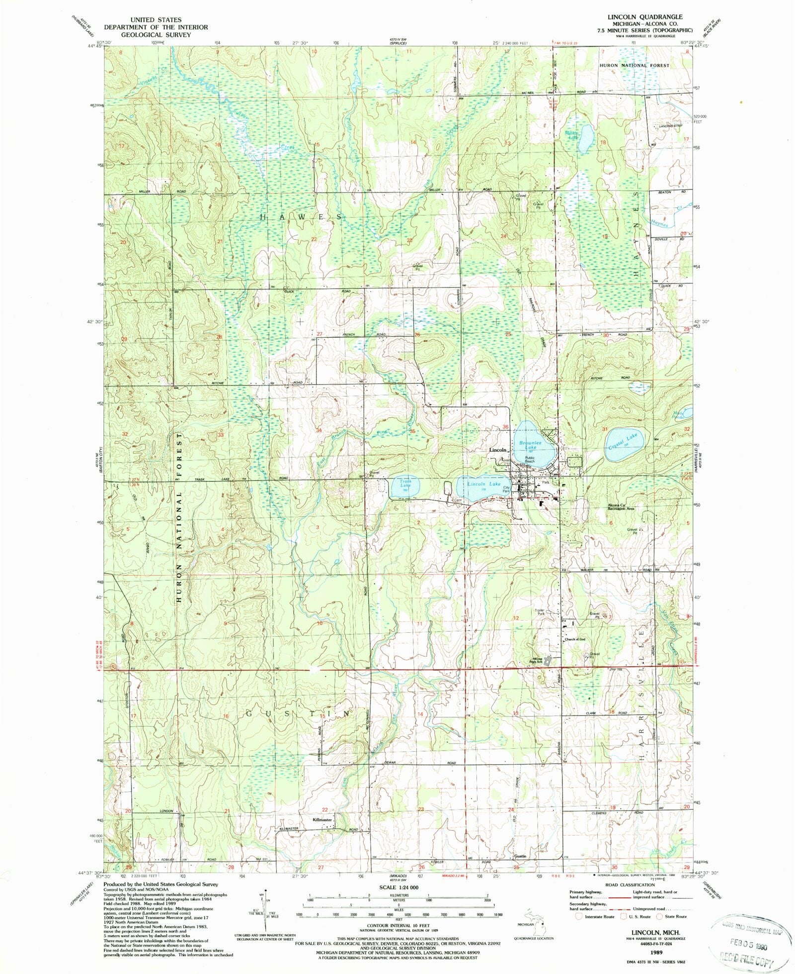 Classic USGS Lincoln Michigan 7.5'x7.5' Topo Map – MyTopo Map Store