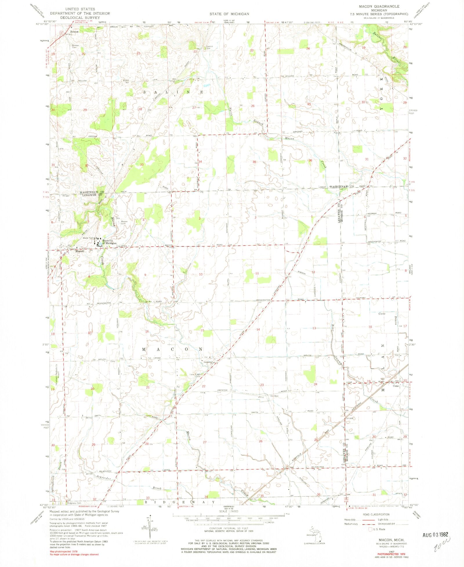 Classic USGS Macon Michigan 7.5'x7.5' Topo Map – MyTopo Map Store