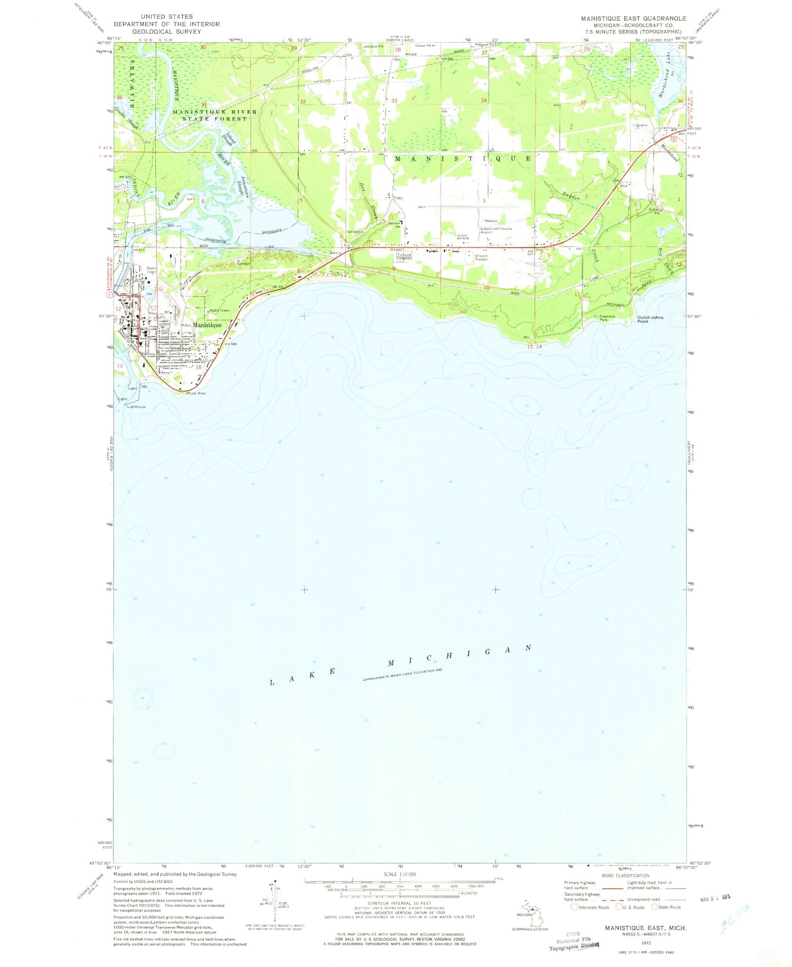 Classic USGS Manistique East Michigan 7.5'x7.5' Topo Map – MyTopo Map Store