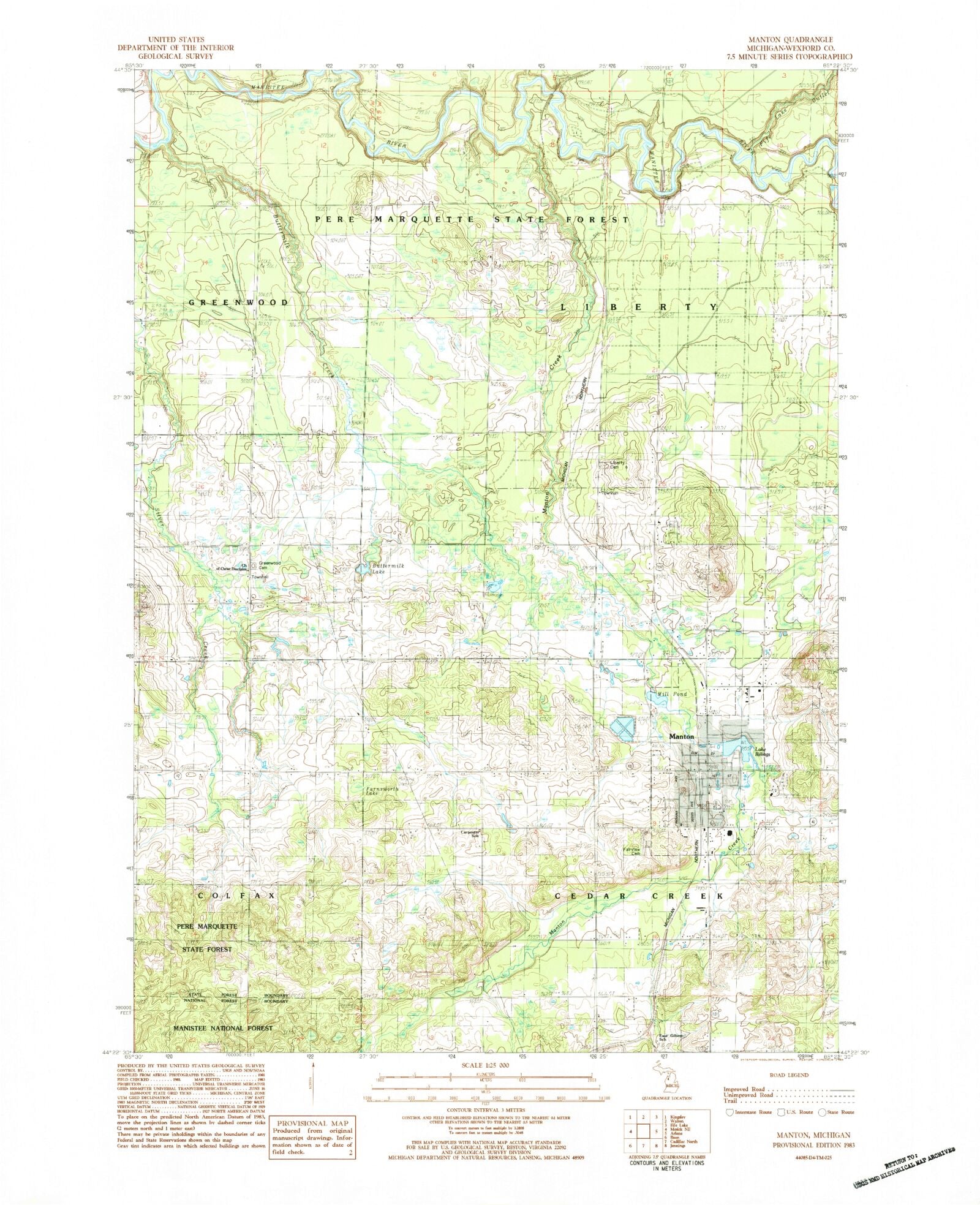 Classic USGS Manton Michigan 7.5'x7.5' Topo Map – MyTopo Map Store