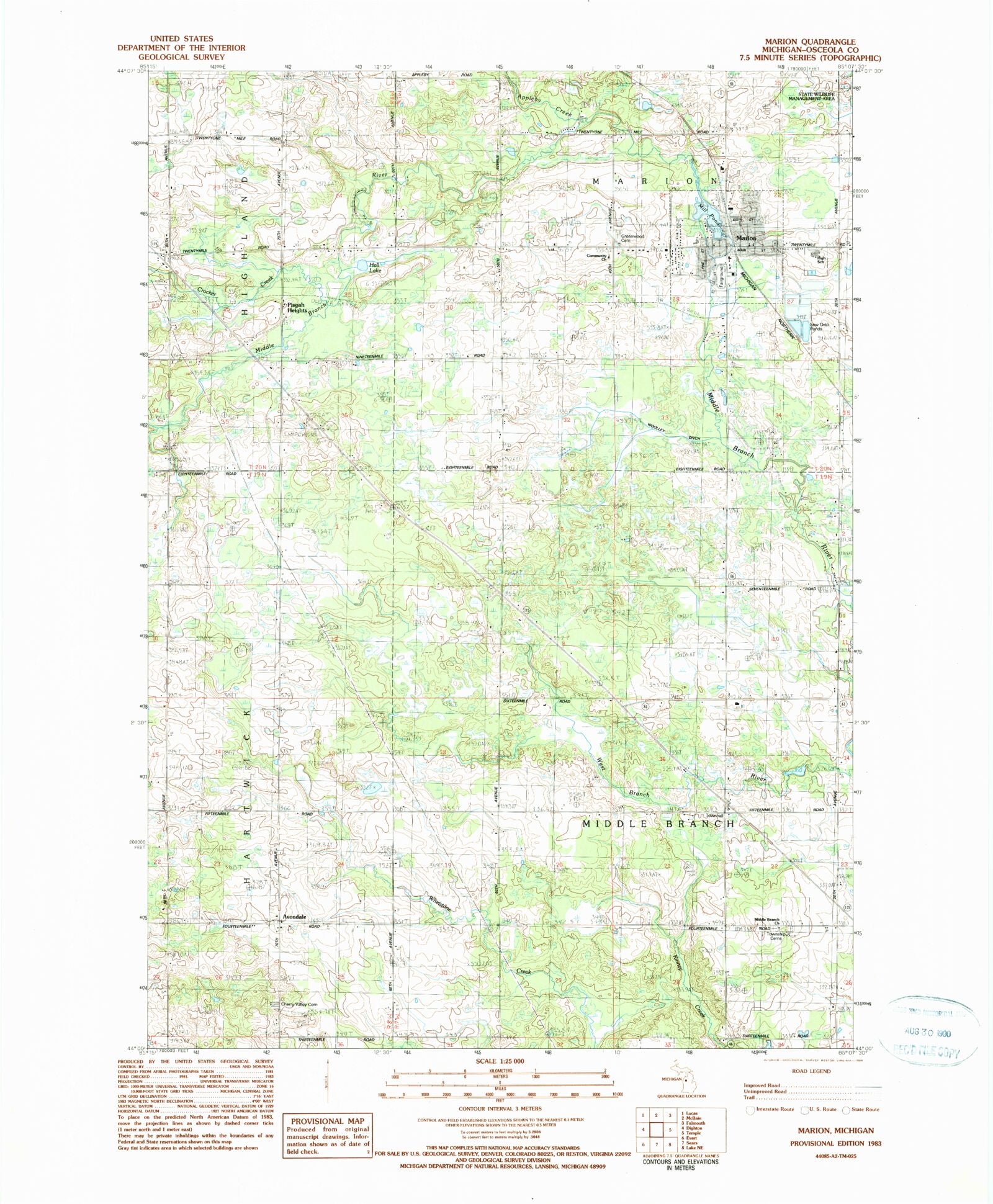 Classic USGS Marion Michigan 7.5'x7.5' Topo Map – MyTopo Map Store