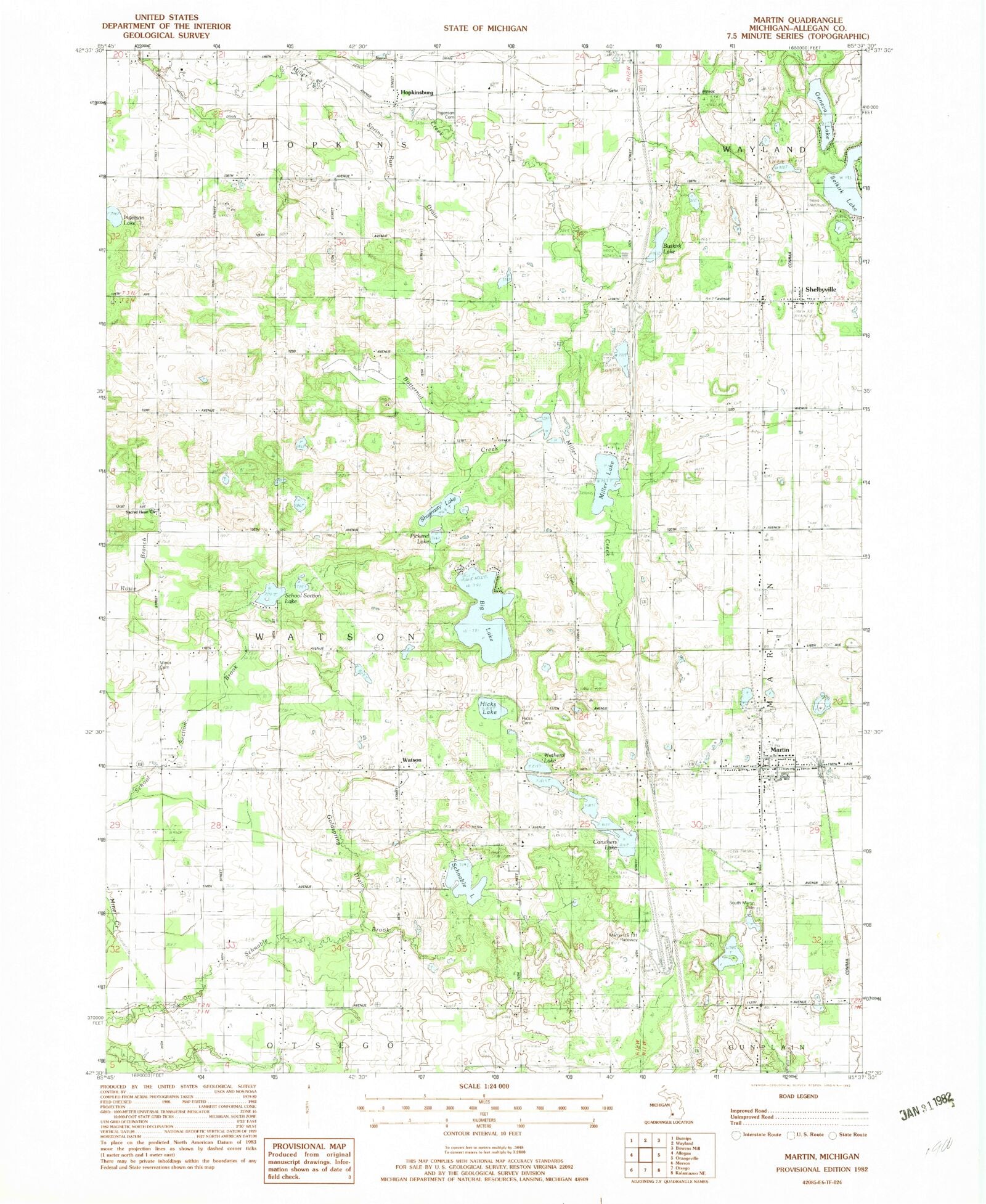 Classic USGS Martin Michigan 7.5'x7.5' Topo Map – MyTopo Map Store