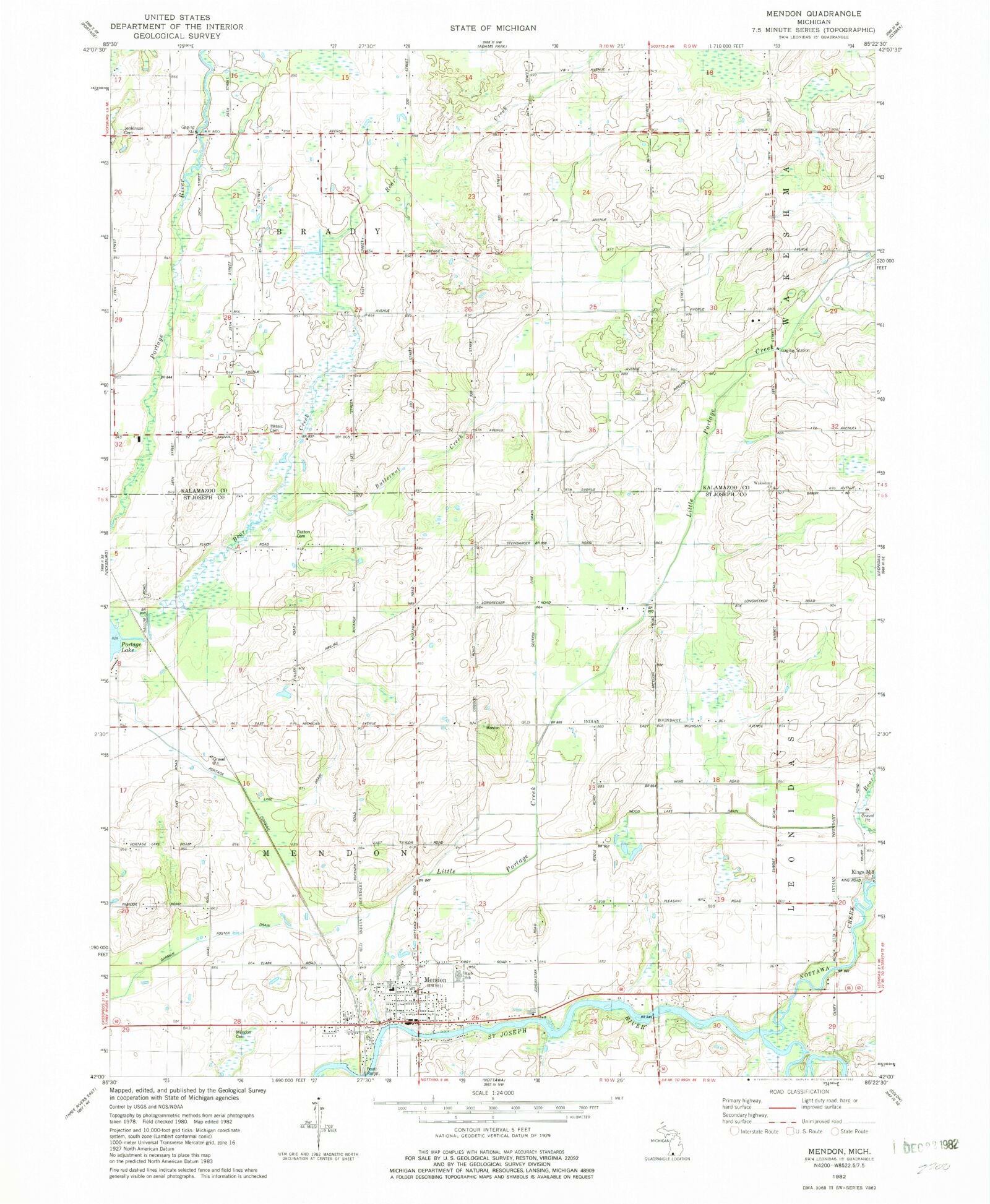 Classic USGS Mendon Michigan 7.5'x7.5' Topo Map – MyTopo Map Store
