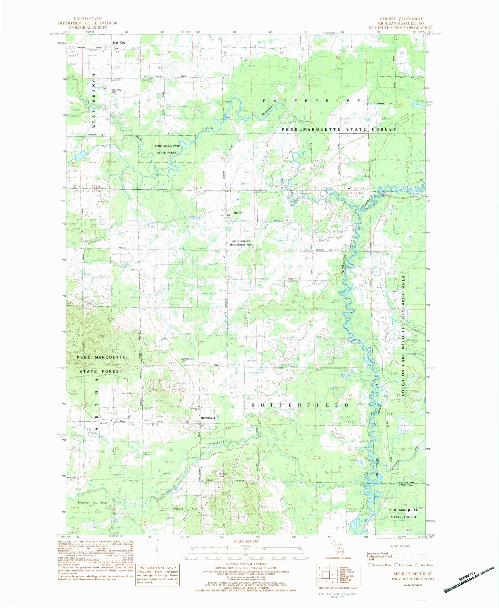 Classic USGS Merritt Michigan 7.5'x7.5' Topo Map – MyTopo Map Store