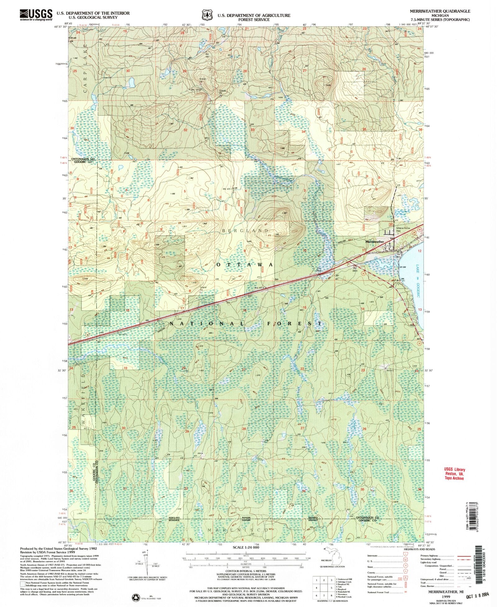 Classic USGS Merriweather Michigan 7.5'x7.5' Topo Map – MyTopo Map Store