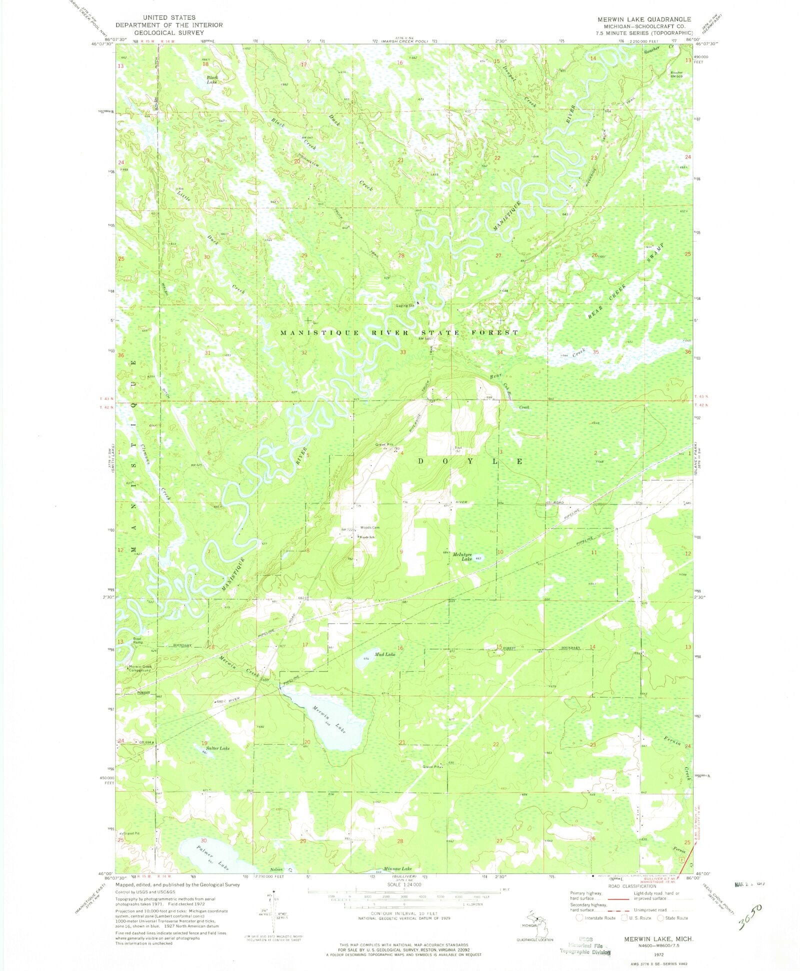 Classic USGS Merwin Lake Michigan 7.5'x7.5' Topo Map – MyTopo Map Store